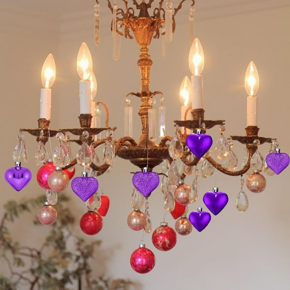 24pcs Valentine's Day Heart Pendant Decorations, Electroplated/Glitter Plastic Hanging Ornaments ...