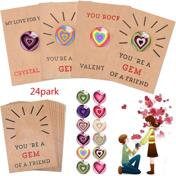 24pcs Valentine’s Day Heart-Shaped Crystal Cards - Festive Gift ...