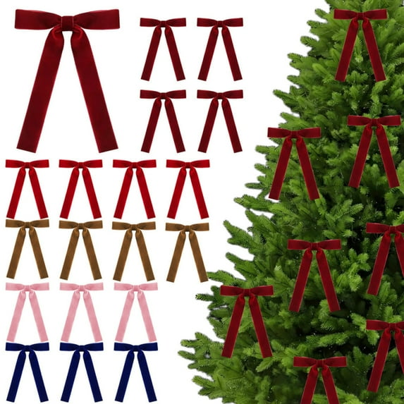 24pcs Velvet Christmas Tree Bows Christmas Wreath Bows Holiday Crafts ...