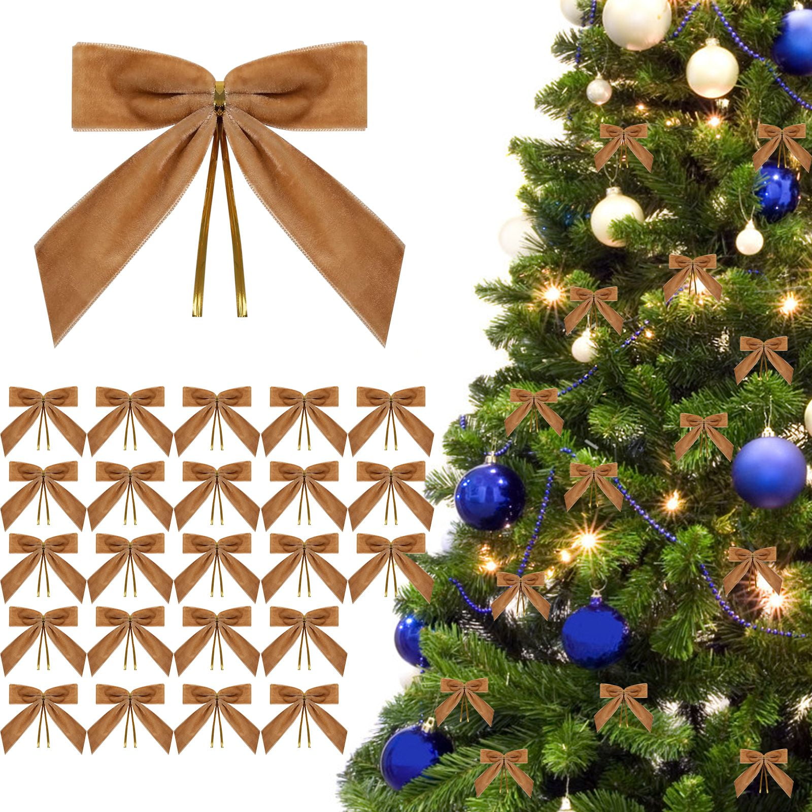 24pcs Velvet Ribbon Bows 3.5 x 3.5 Inch Christmas Tree Bow Velvet ...