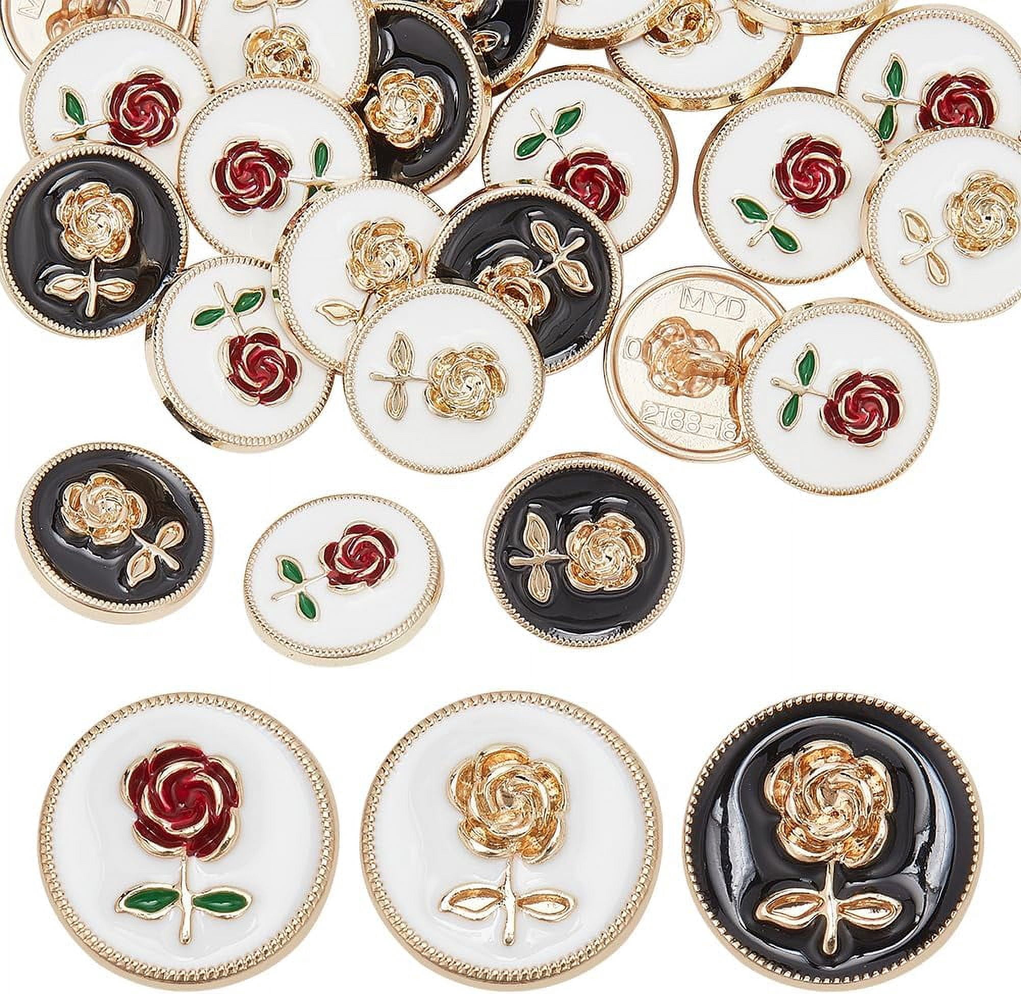 24pcs Vintage Rose Button 3 styles Enamel Flower Buttons Round Shank ...