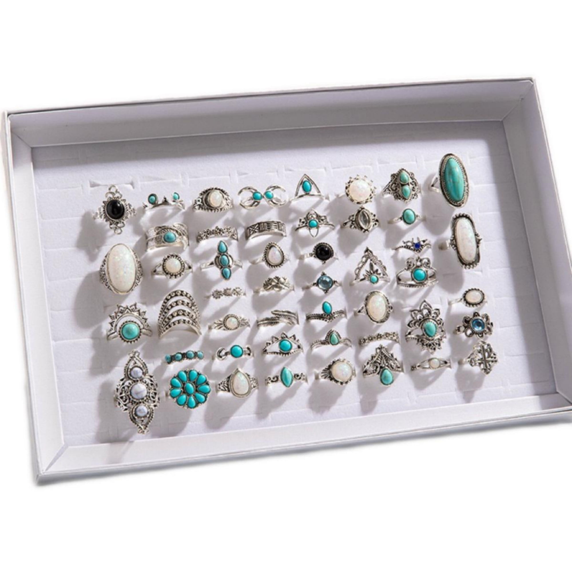24pcs Vintage Style Assorted Rings Lot - Turquoise, Opal & Antique ...