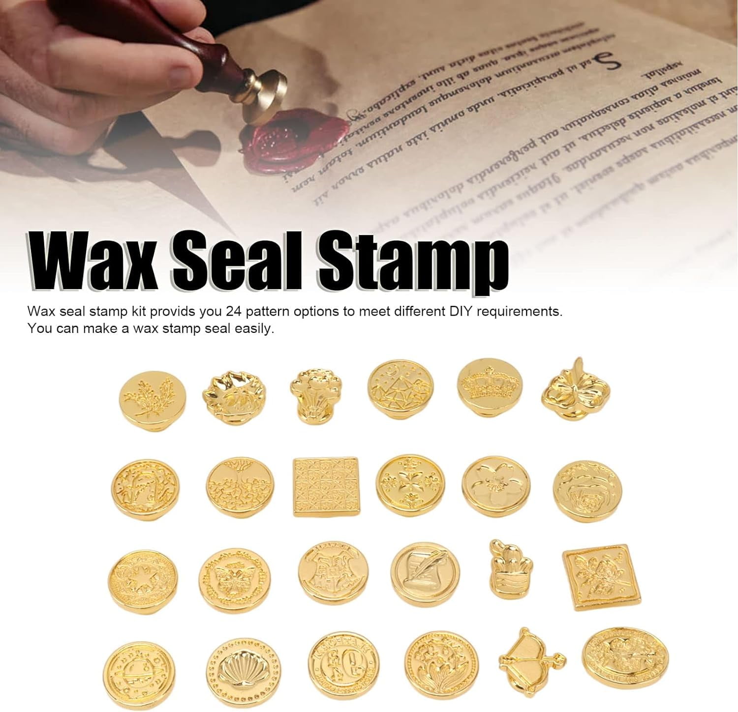 24pcs Vintage Wax Stamp Kit, Alphabet Wax Seal Stamp Set, Removable ...