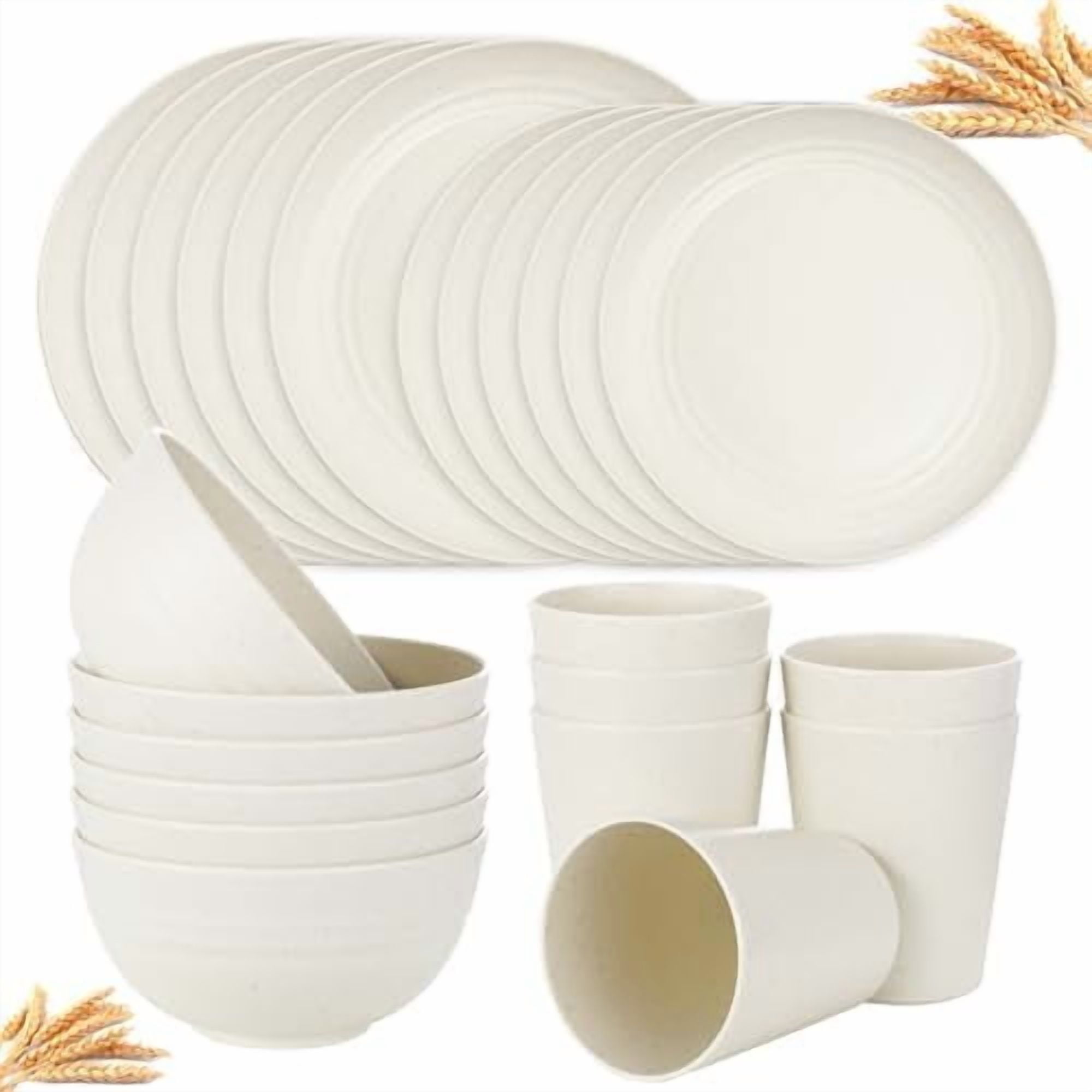 24pcs Wheat Straw Dinnerware,Unbreakable Dinner Plates Set,Microwave ...