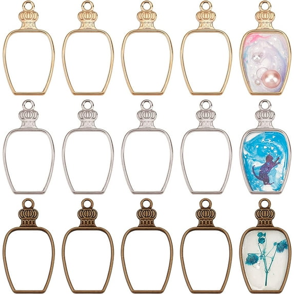 24pcs Wishing Bottle Open Bezel Charms 3-Color Alloy Frame Pendants ...
