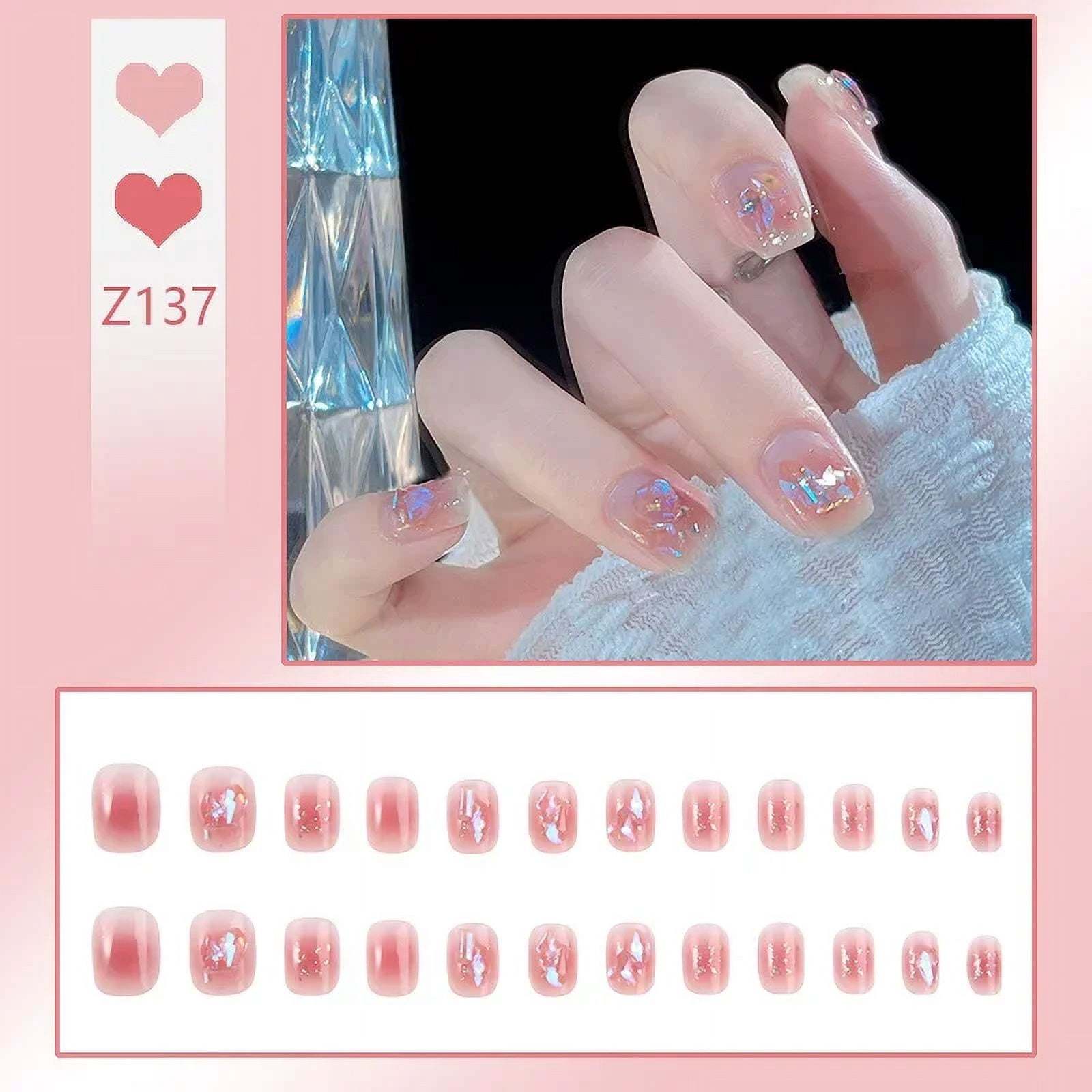 24pcs/box Fake Nails Press on Reusable with Designs Set French ...