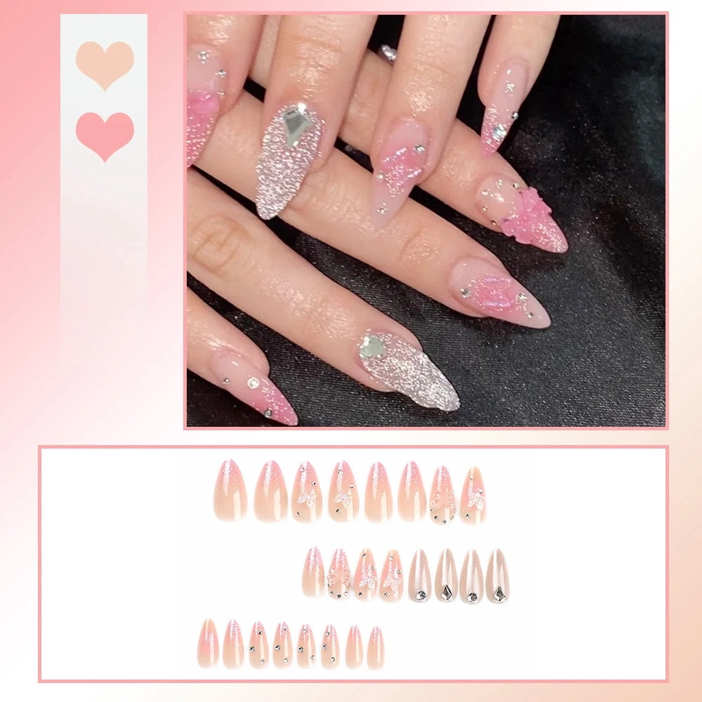 24pcs/box Fake Nails Press on Reusable with Designs Set French ...