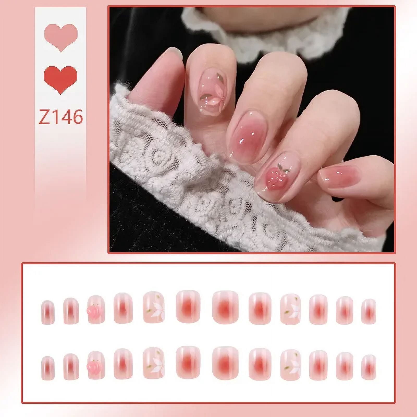 24pcs/box Fake Nails Press on Reusable with Designs Set French ...