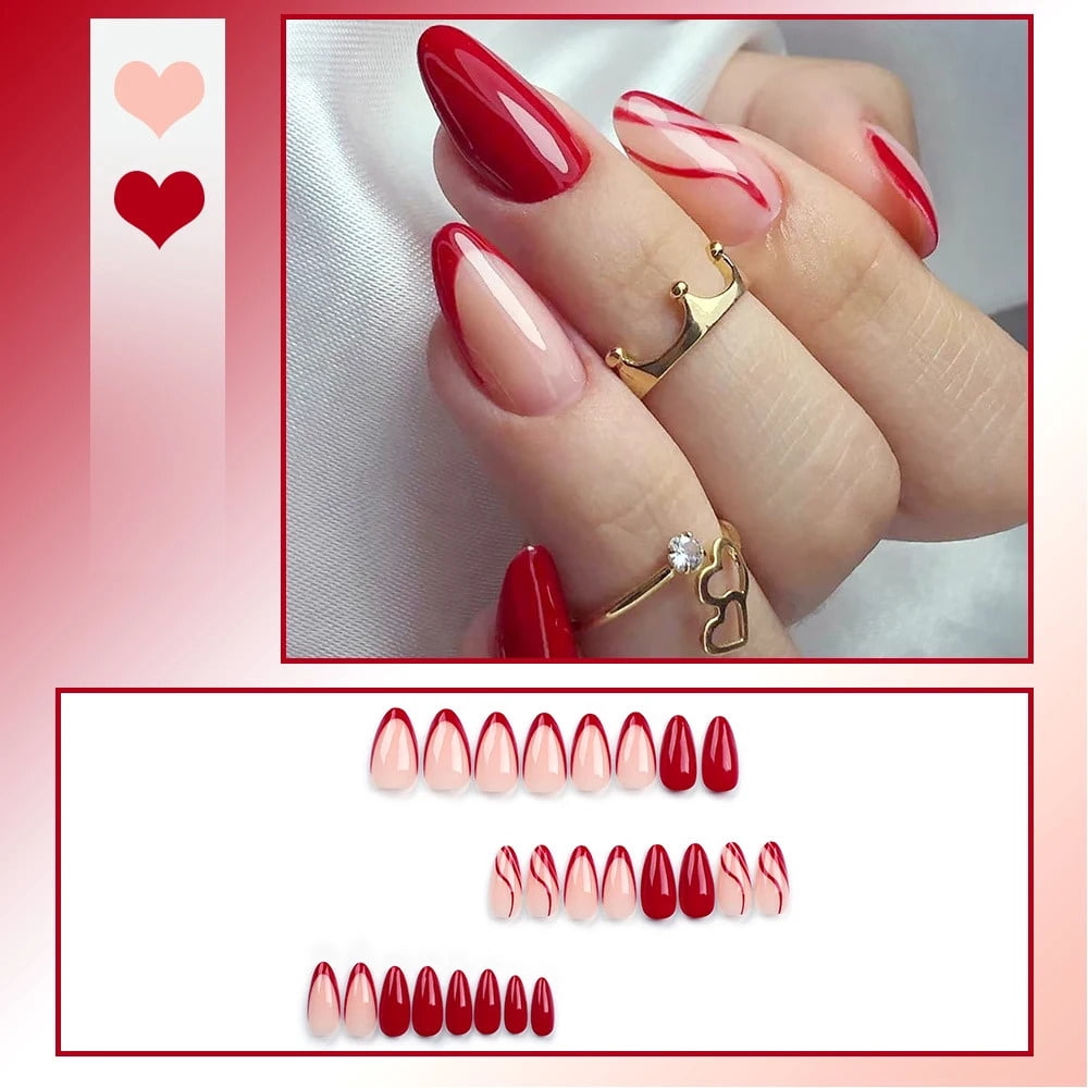24pcs/box Fake Nails Press on Reusable with Designs Set French ...