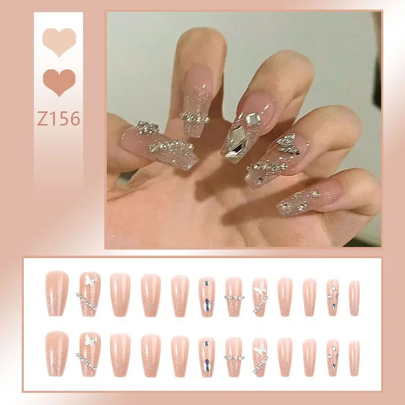 24pcs/box Fake Nails Press on Reusable with Designs Set French ...