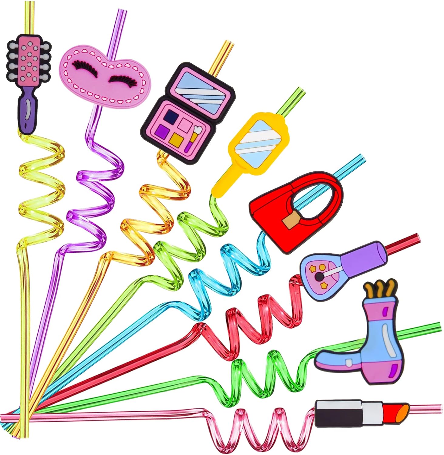 24pcs Makeup Theme Styling Straws Reusable Plastic Straws Girls Kids ...