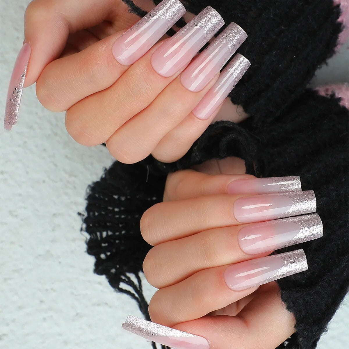 24pcs removeable false nails with glue Gradient Shinny brown coffin ...