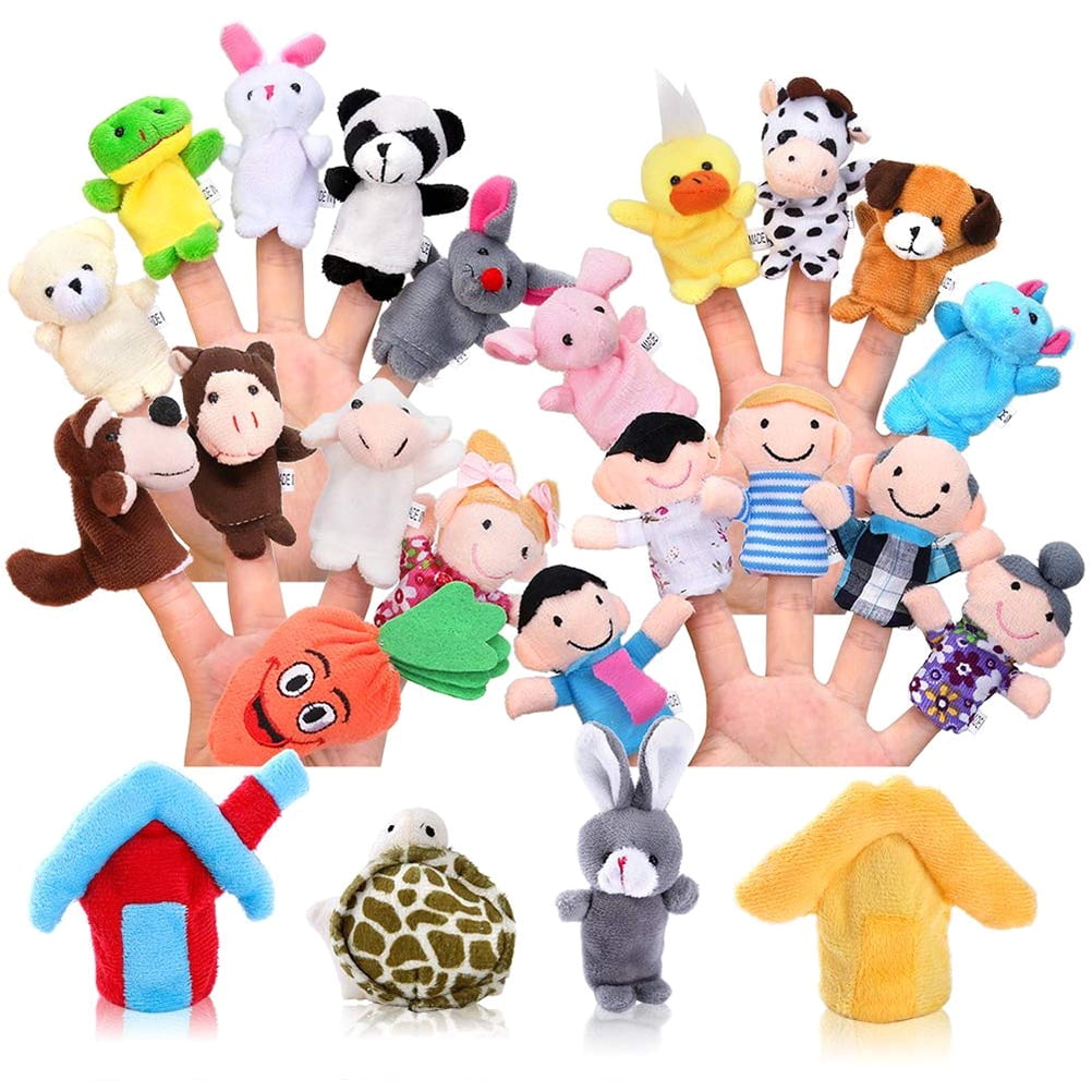 24pcs/set Animal Finger Puppets Kids Cartoon Plush Educational Hand ...
