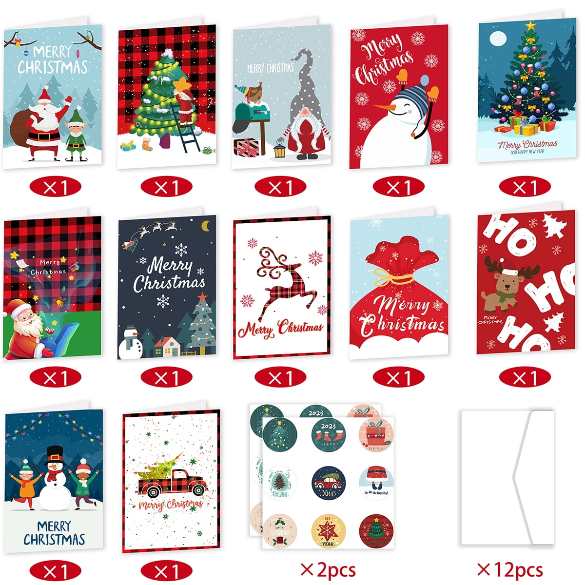 24pcs/set Merry Christmas Fold Greeting Cards with Envelopes Xmas Party ...