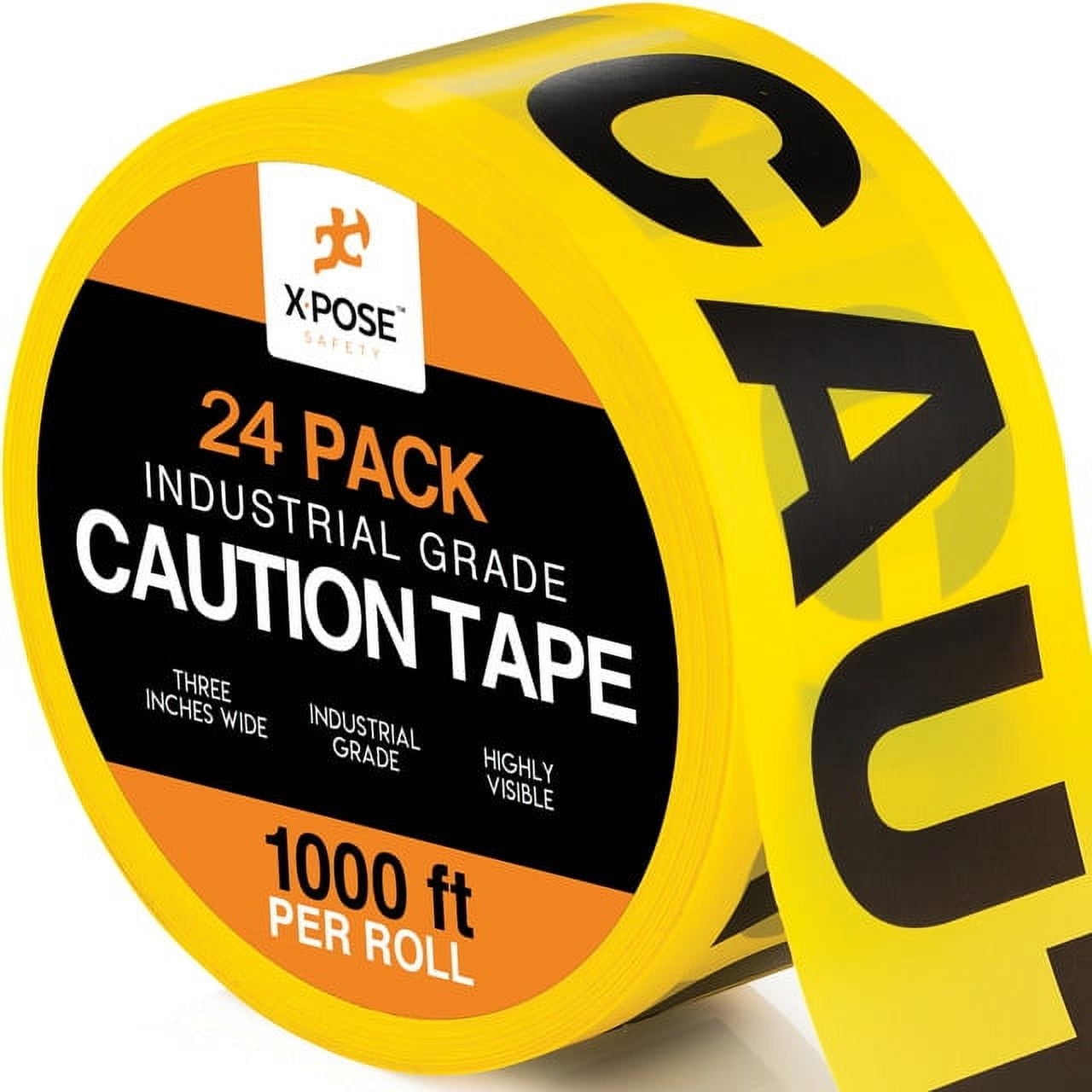 24pk Caution Tape Roll - 24 Rolls - 1000 Ft x 3 Inch Wide Each - Yellow Safety Tape for High ...