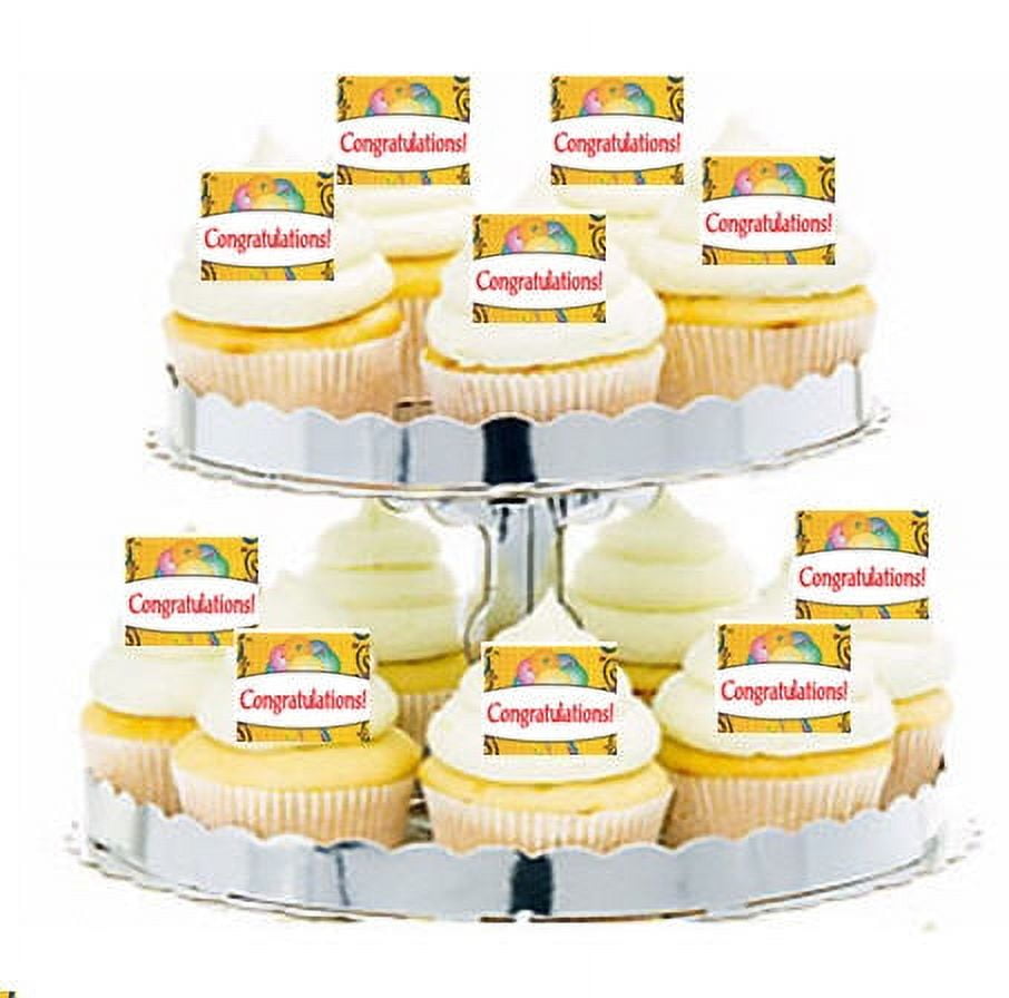 24pk Congratulations Colorful Edible Cupcake Decoration Toppers / Picks ...