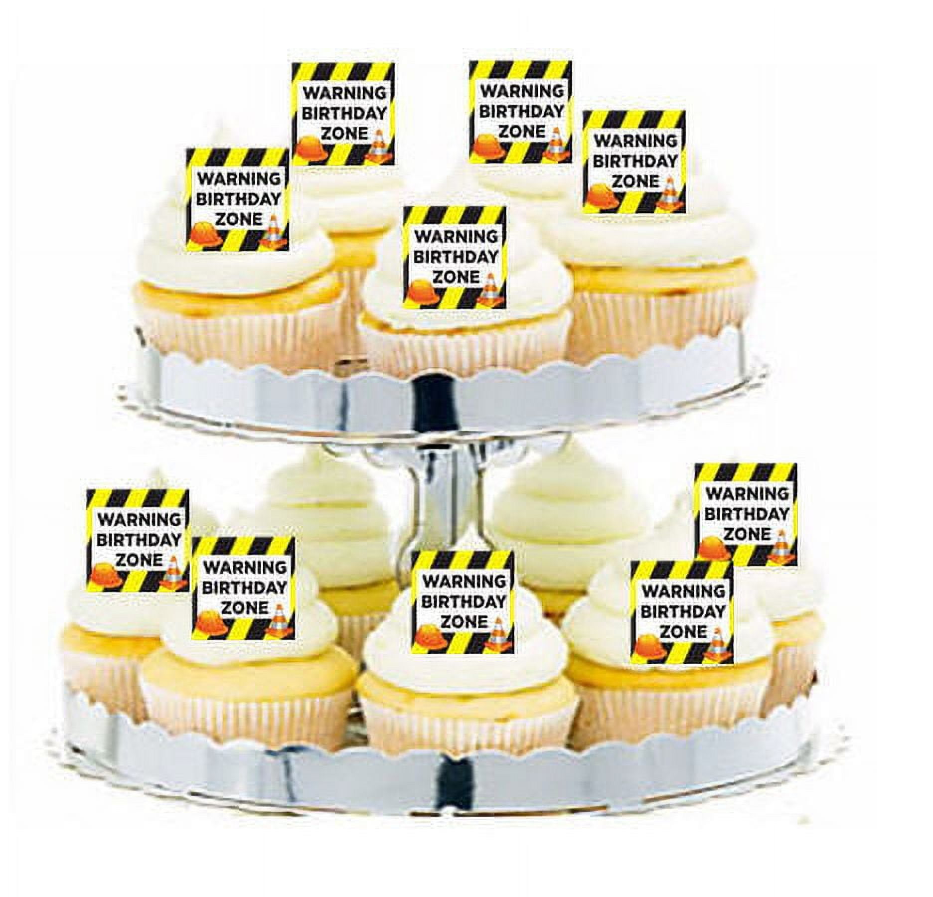 24pk Construction Warning Birthday Zone Edible Cupcake Decoration ...