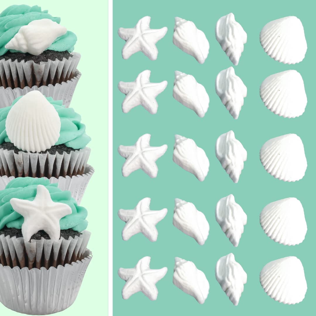 24pk Edible White Seashells BDF32 and Starfish Sugar Decoration Toppers ...