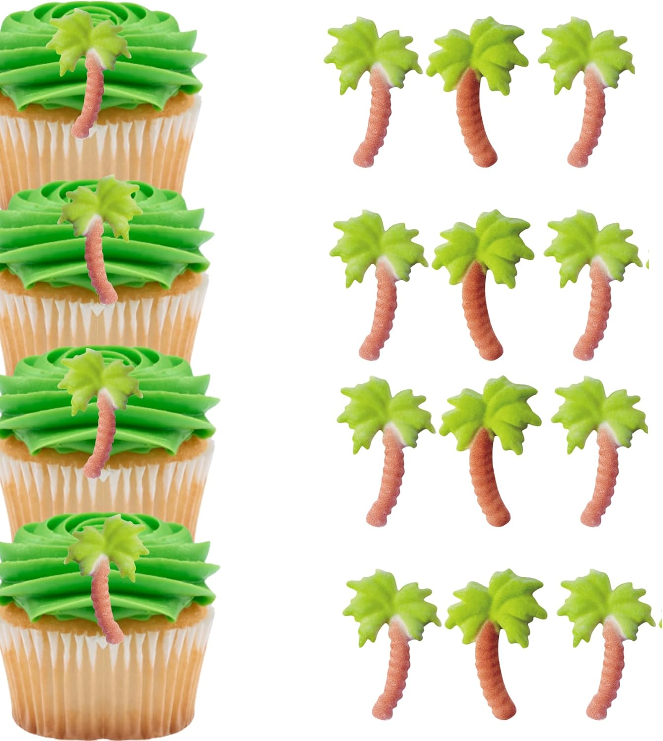 24pk Palm Tree Edible Trees Tropical Cupcake Dessert Sugar Decoration ...