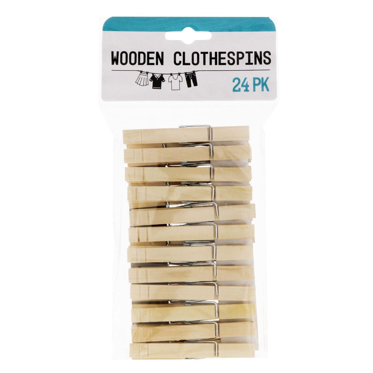 24pk Wooden Clothespins With Metal Spring For Laundry & More - Walmart.com