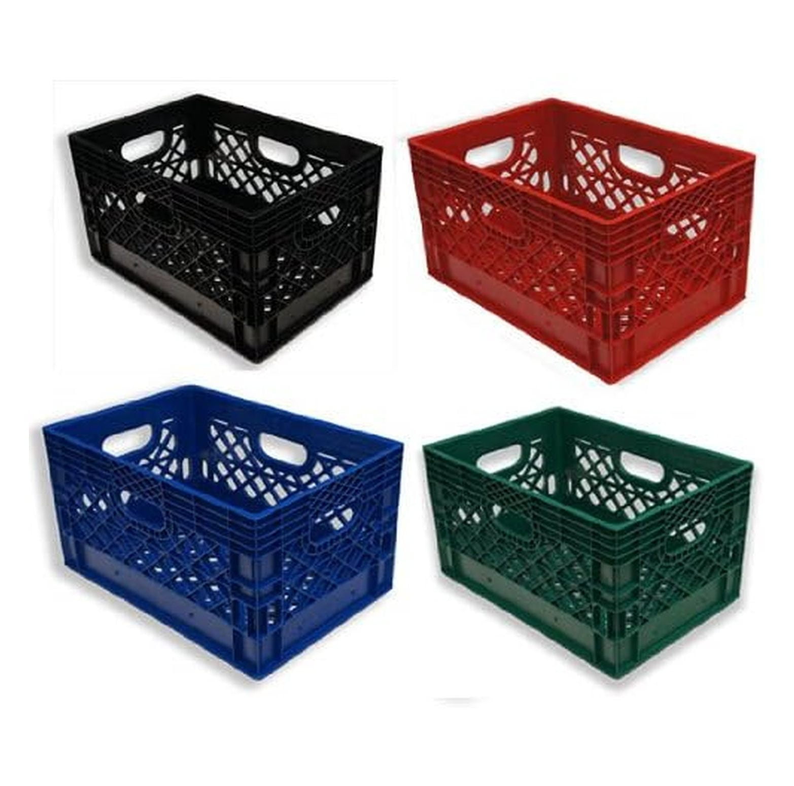 24qt 4 Pack HDPE Plastic Black, Blue, Red, & Green Milk Crates ...
