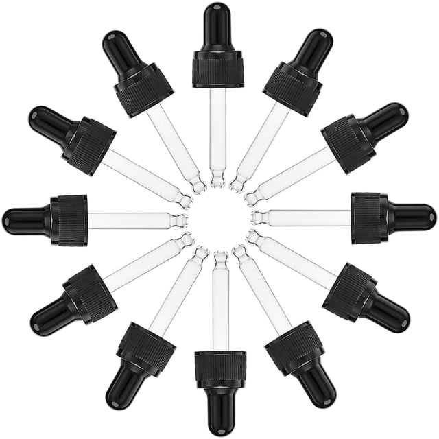 24sets 10ml 2.89x0.83Inch Black Straight Tip Glass Droppers with Rubber ...