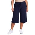 24seven Comfort Apparel Basic Curvy Ribbed Knit Drawstring Flared Capri ...