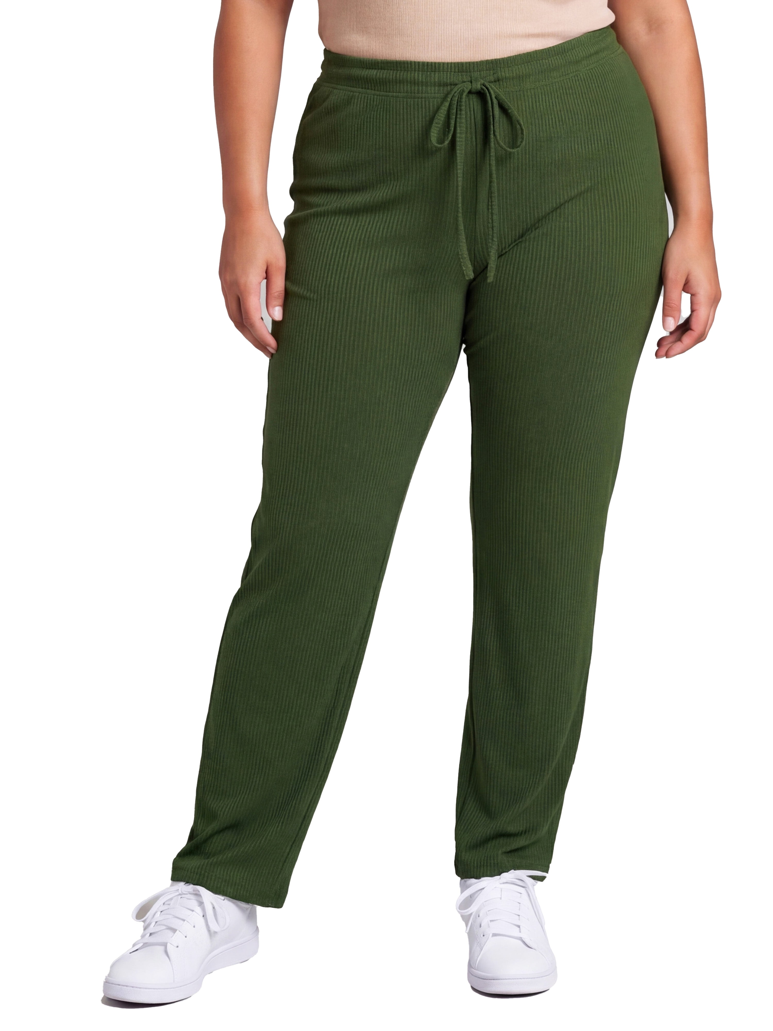 24seven Comfort Apparel Basic Curvy Ribbed Knit Drawstring Wide Leg ...