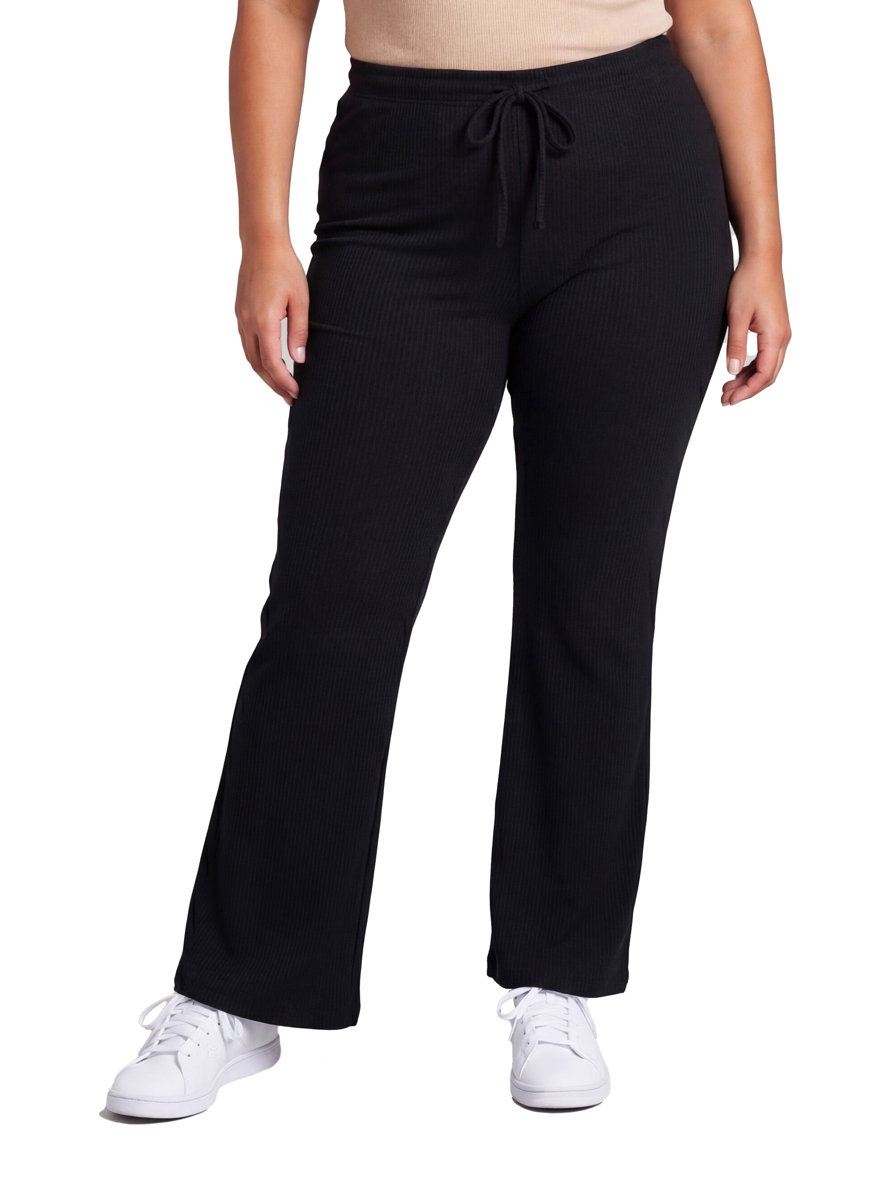 24seven Comfort Apparel Basic Curvy Ribbed Knit Drawstring Wide Leg ...