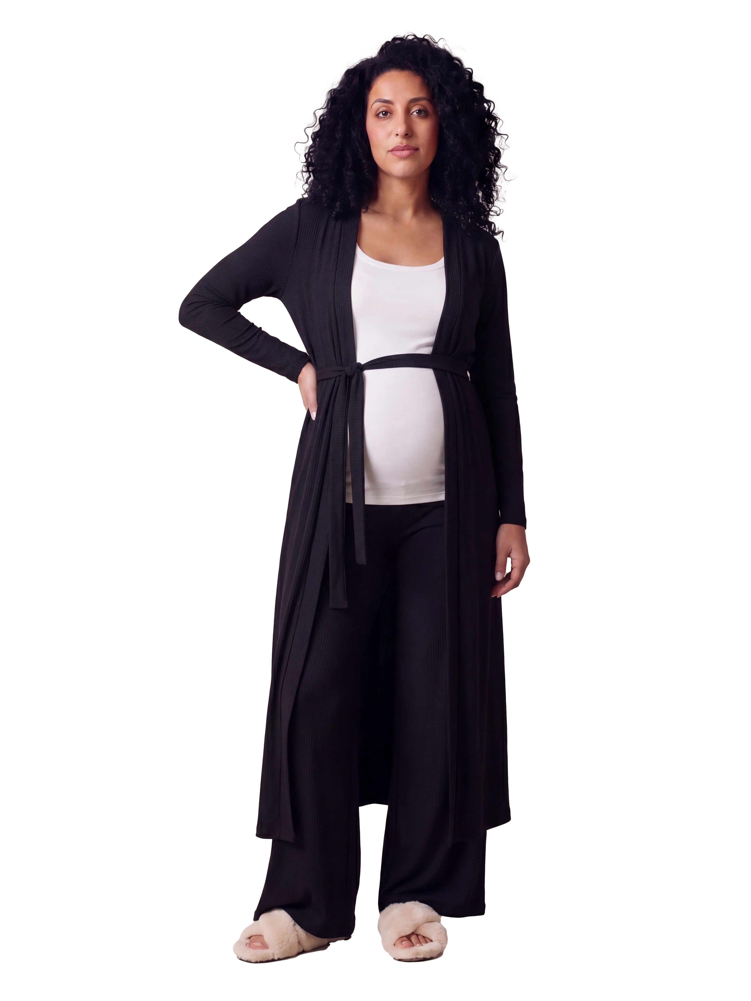 24seven Comfort Apparel Basic Maternity Long Sleeve Tie Waist Soft ...