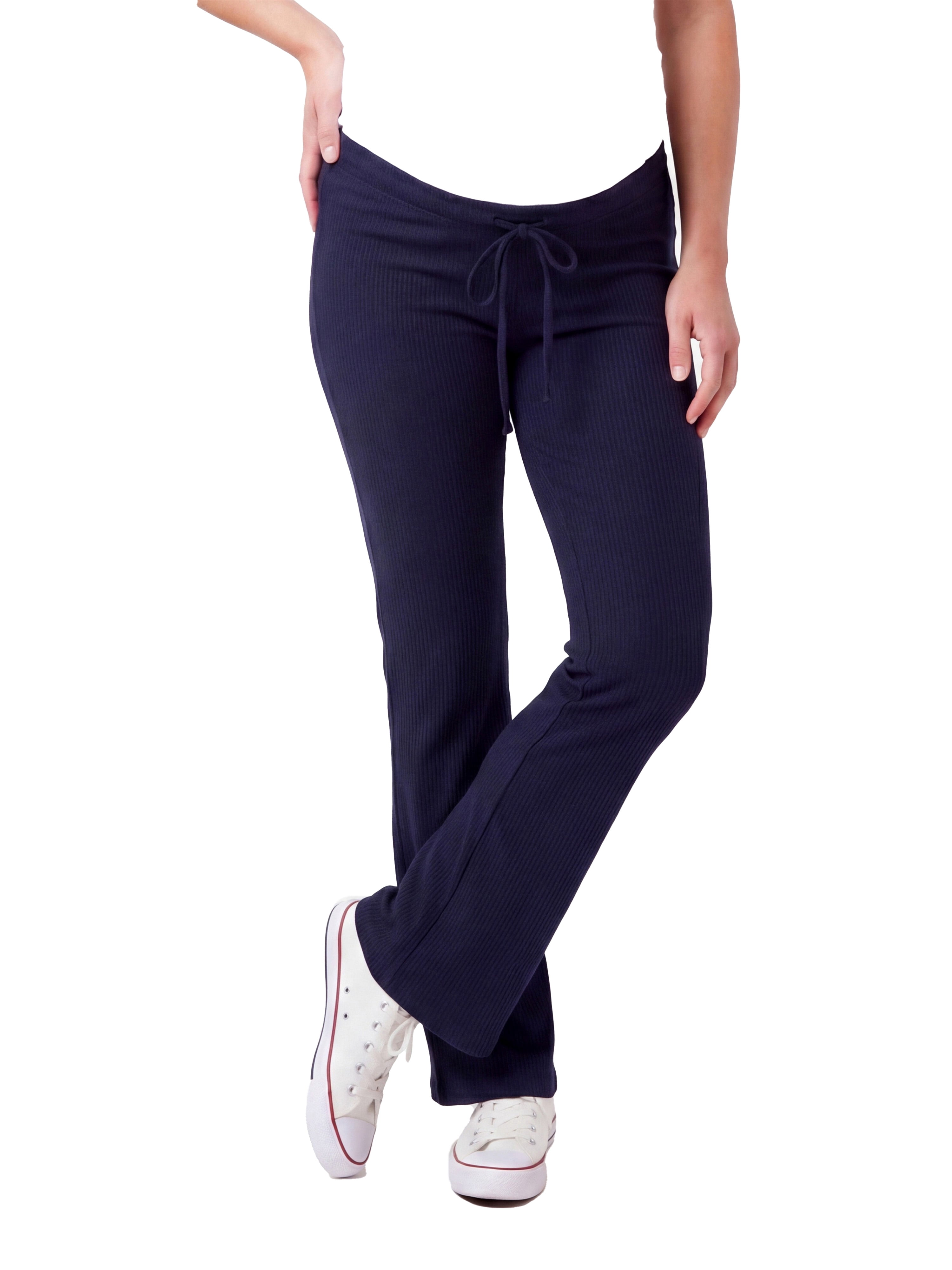 24seven Comfort Apparel Basic Maternity Ribbed Knit Drawstring Wide Leg ...