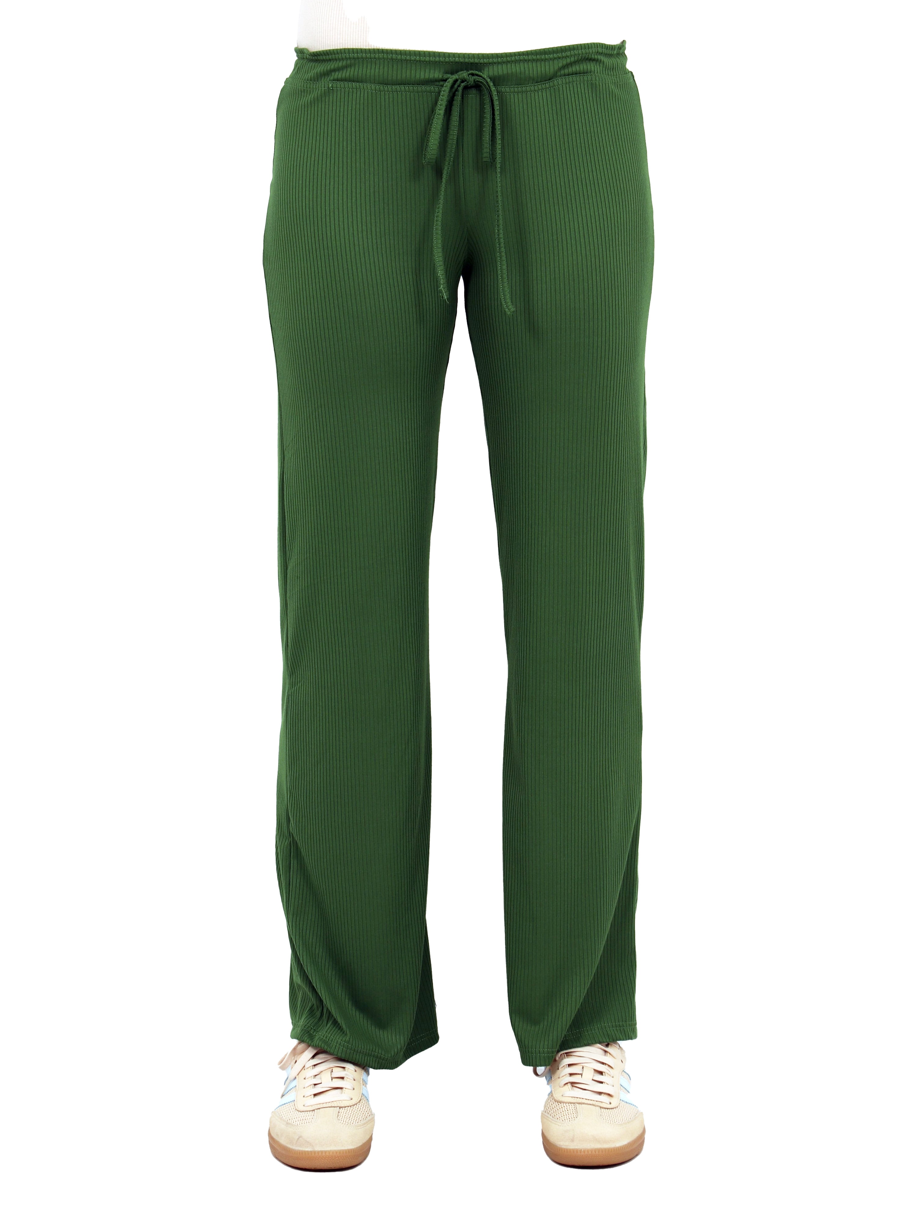 24seven Comfort Apparel Basic Womens Ribbed Knit Drawstring Wide Leg ...