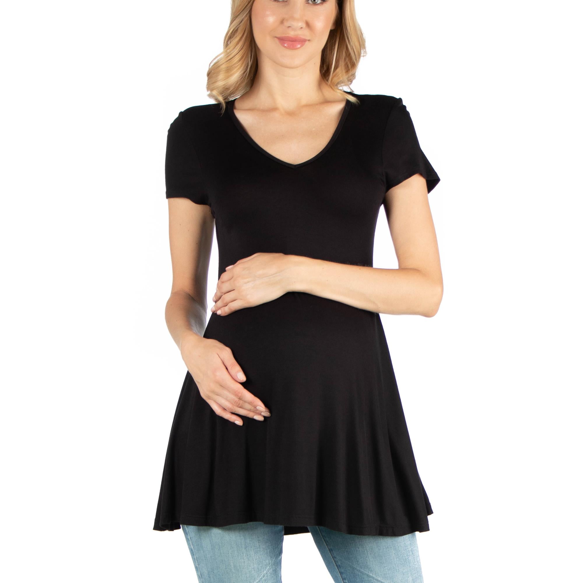 24seven Comfort Apparel Cap Sleeve Maternity Tunic Top with Soft Flare ...