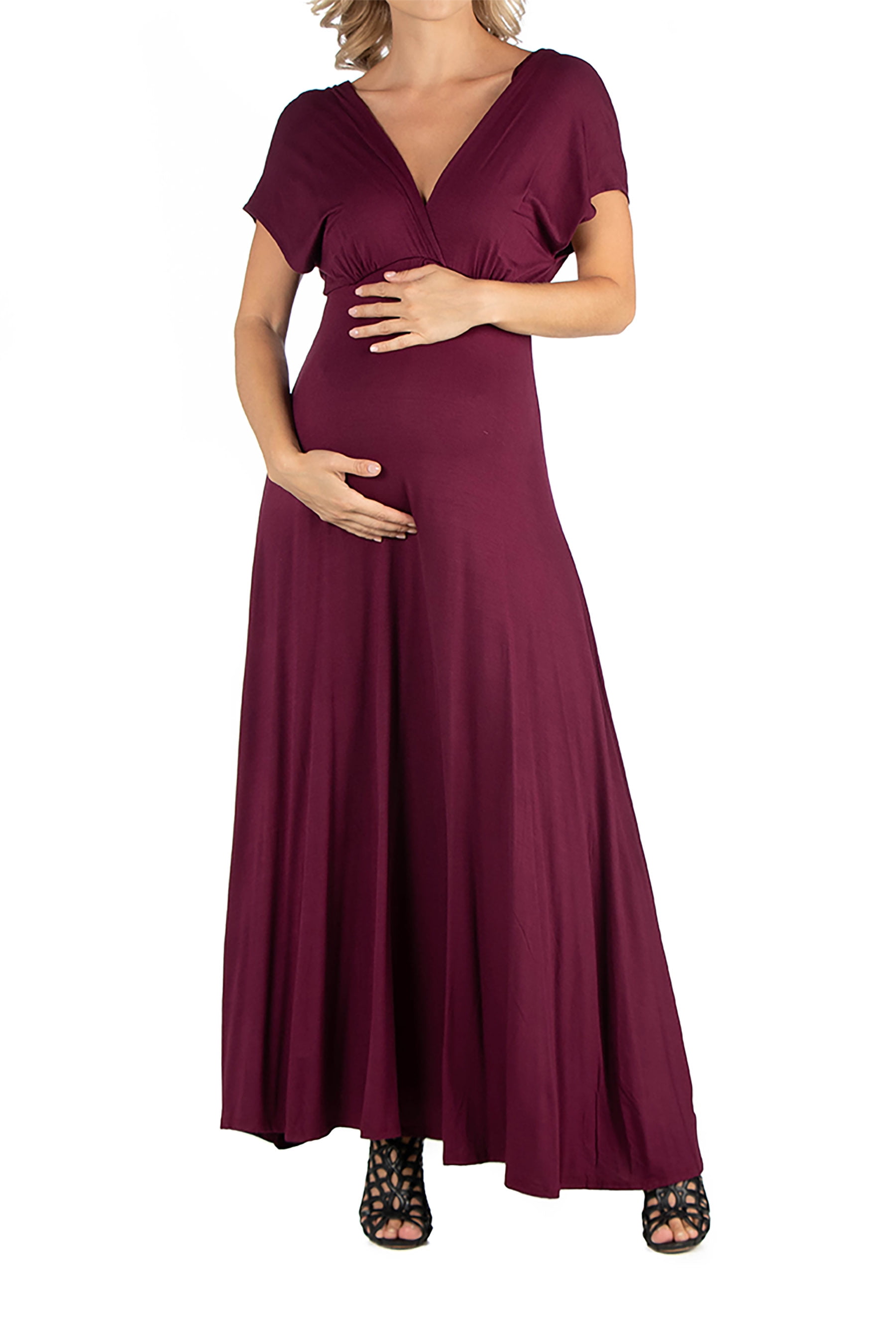 24seven Comfort Apparel Cap Sleeve V Neck Maternity Maxi Dress ...
