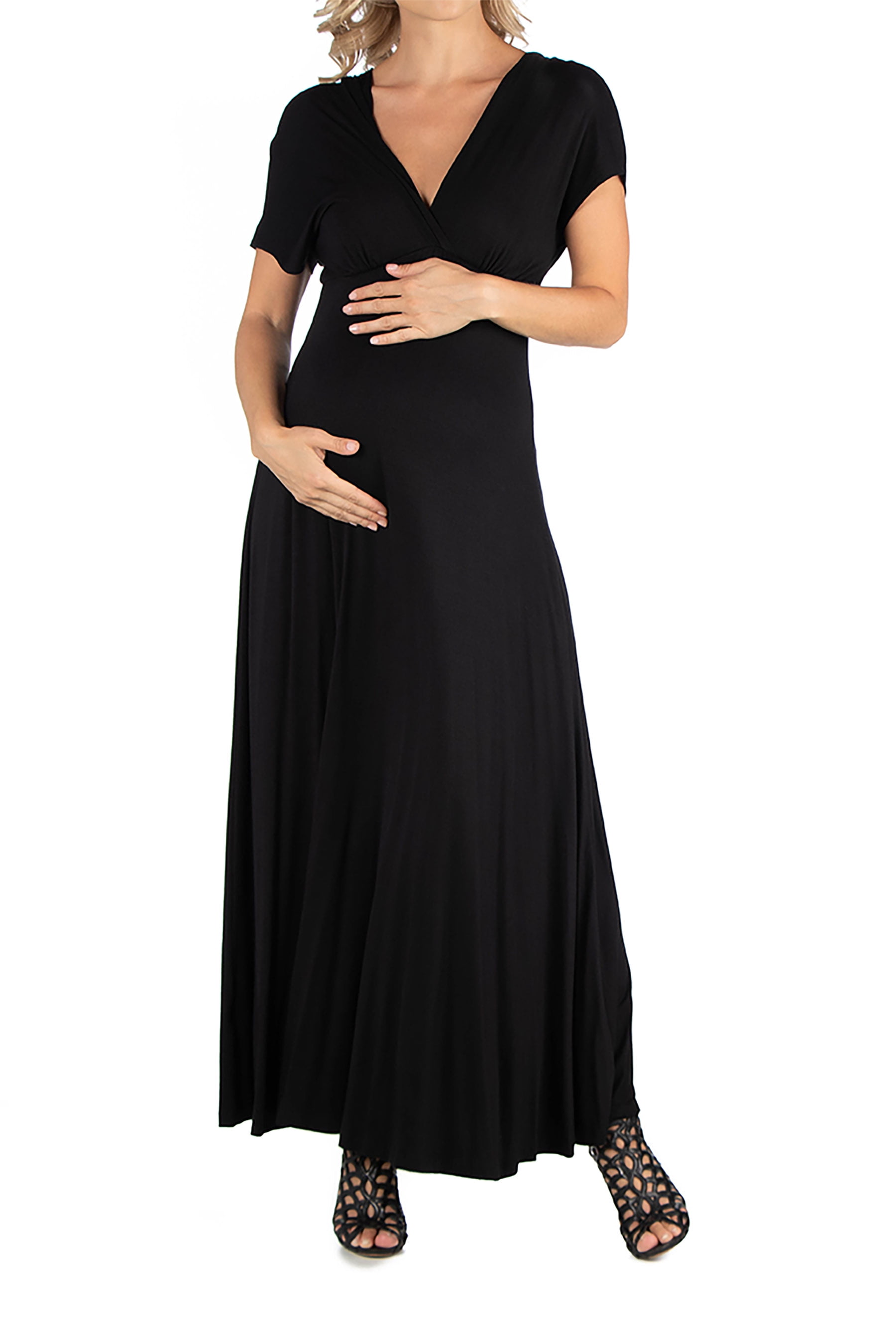 24seven Comfort Apparel Cap Sleeve V Neck Maternity Maxi Dress ...