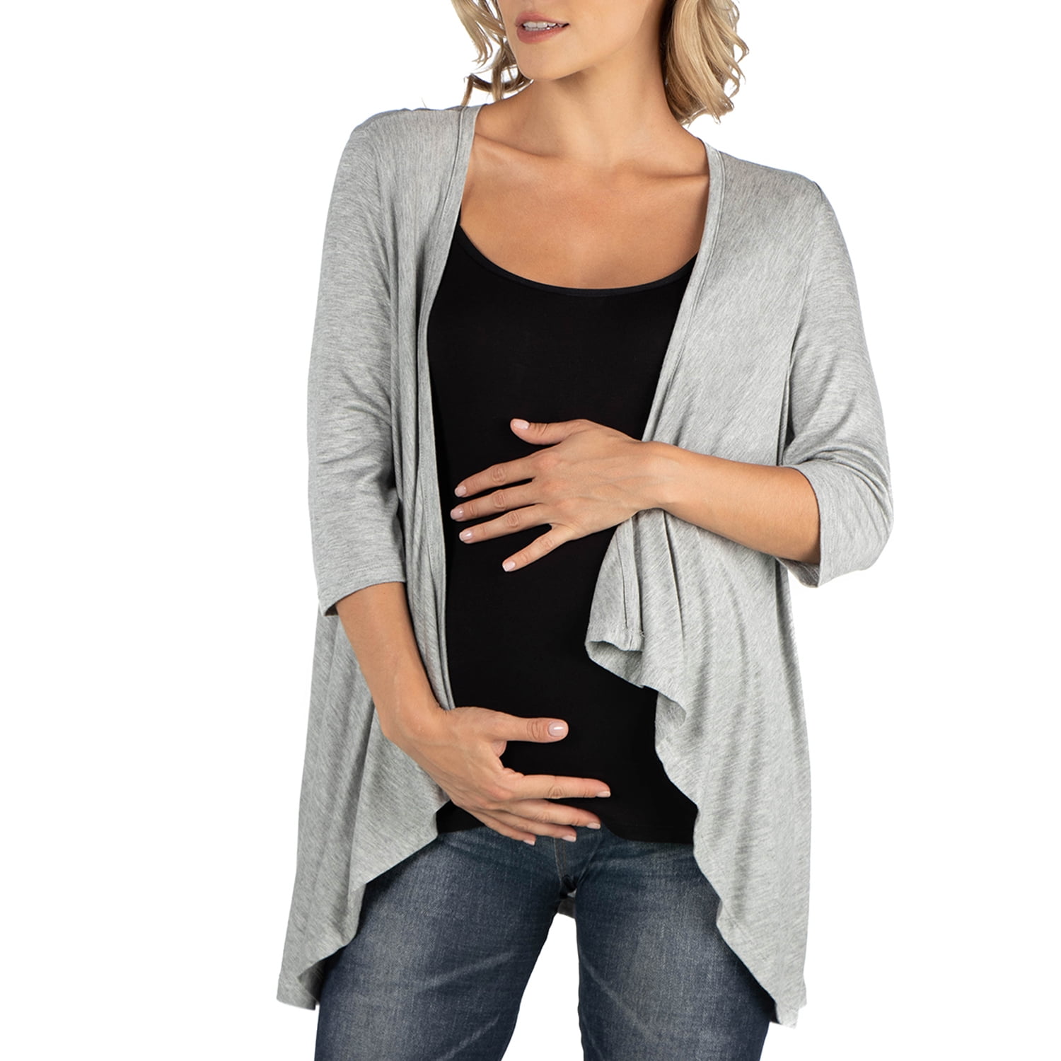 24seven Comfort Apparel Elbow Length Sleeve Maternity Open Cardigan ...