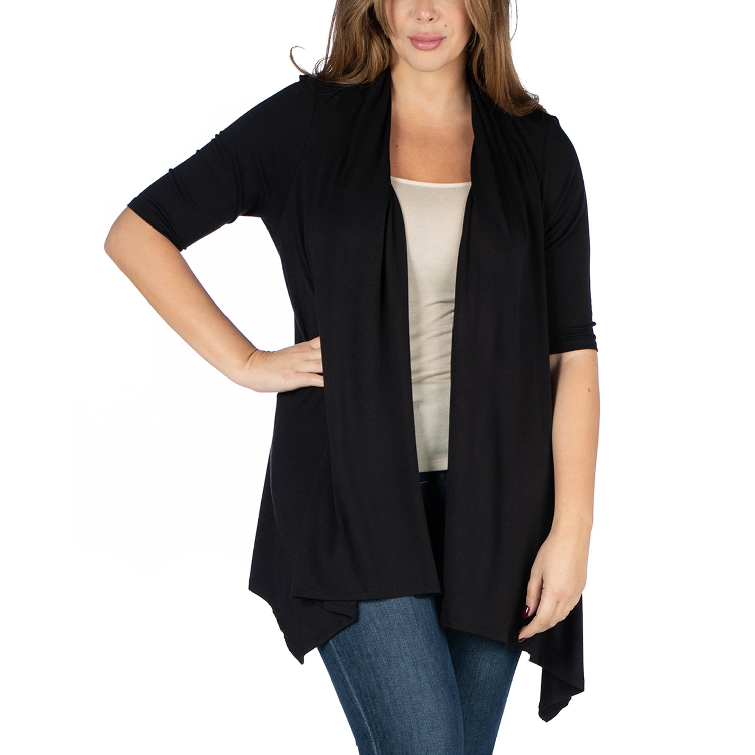 24seven Comfort Apparel Elbow Length Sleeve Open Front Plus Size ...