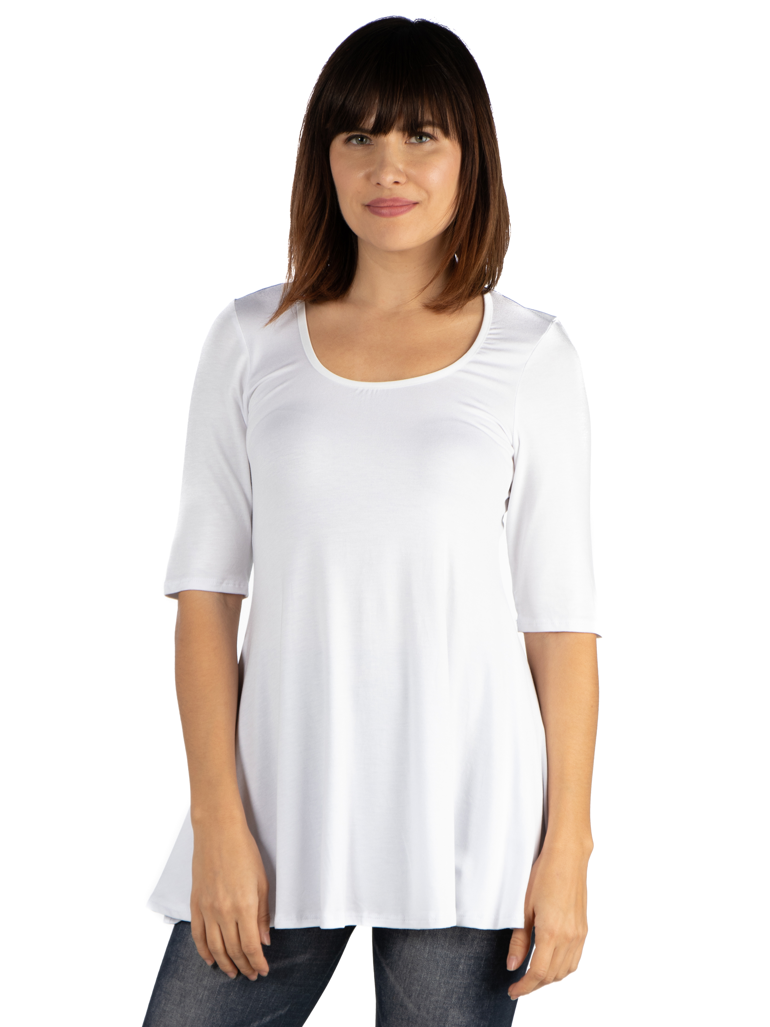 24seven Comfort Apparel Elbow Sleeve Swing Tunic Top For Women ...