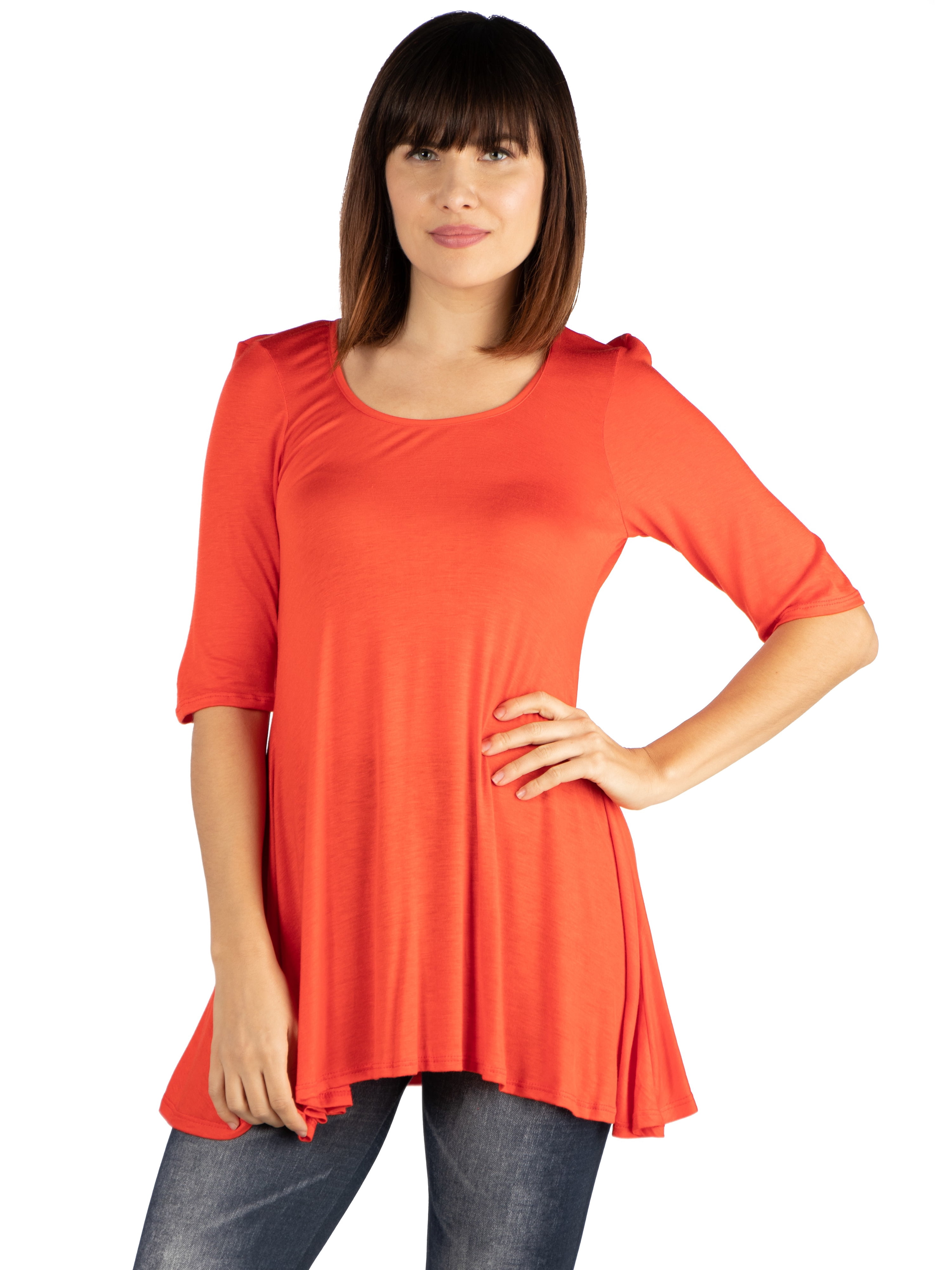 24seven Comfort Apparel Elbow Sleeve Swing Tunic Top For Women ...