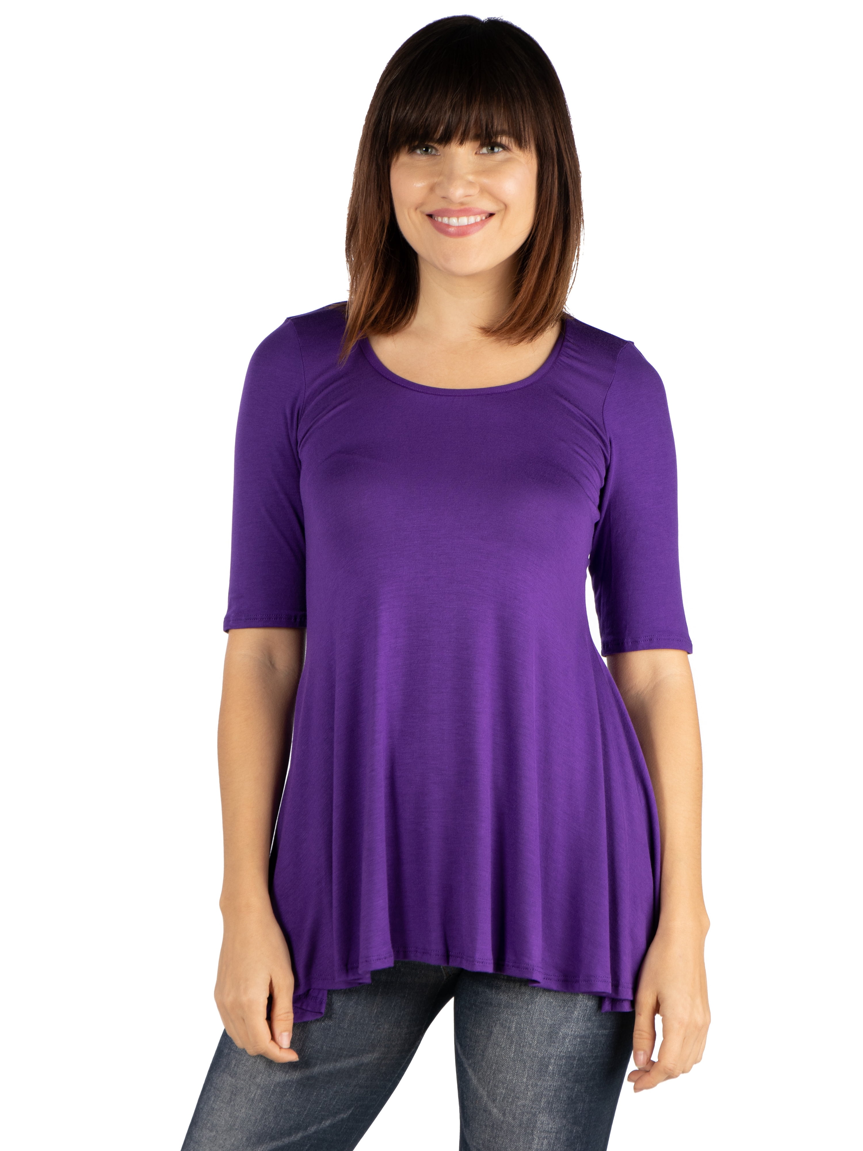 24seven Comfort Apparel Elbow Sleeve Swing Tunic Top For Women ...