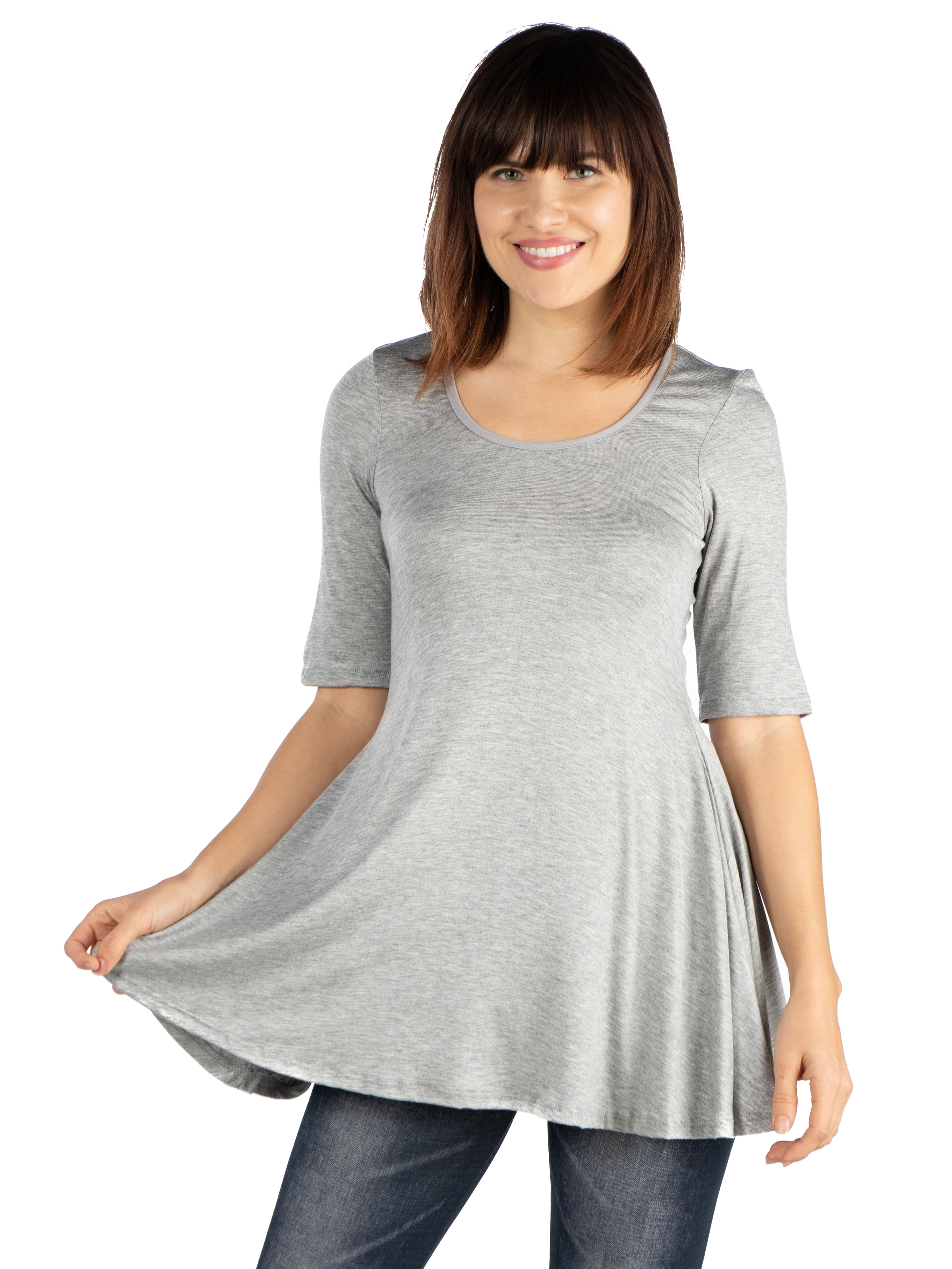 24seven Comfort Apparel Elbow Sleeve Swing Tunic Top For Women ...