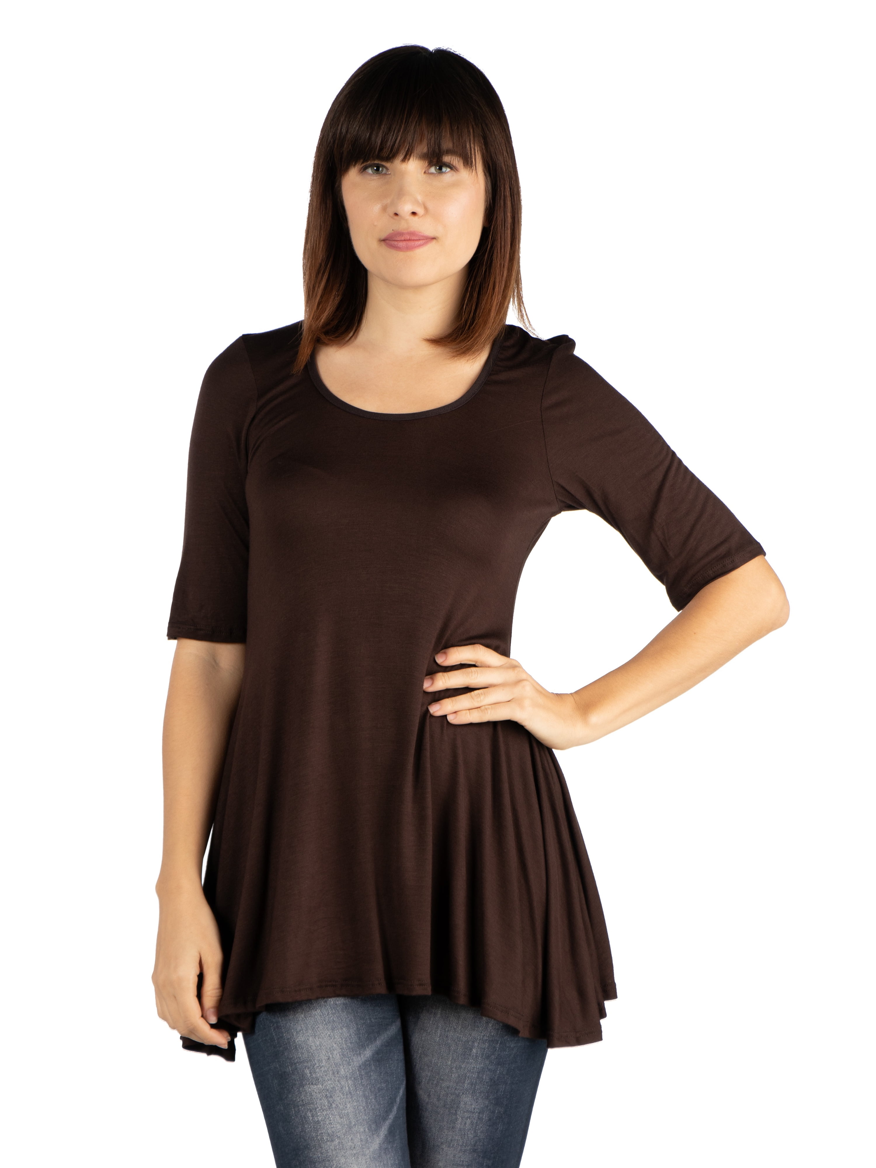 24seven Comfort Apparel Elbow Sleeve Swing Tunic Top For Women ...