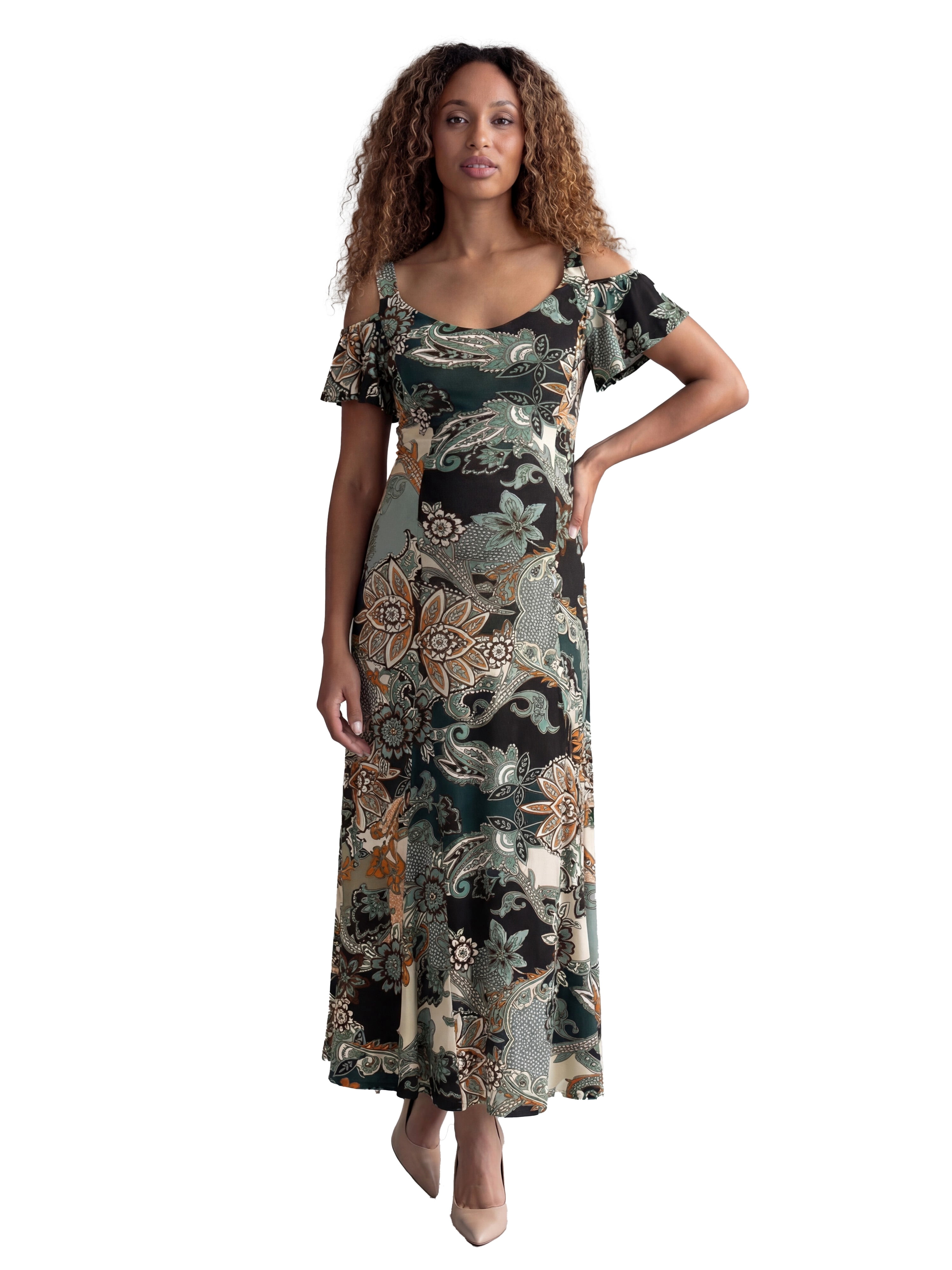 24seven Comfort Apparel Elevate Maternity Paisley Print Soft V Neck ...