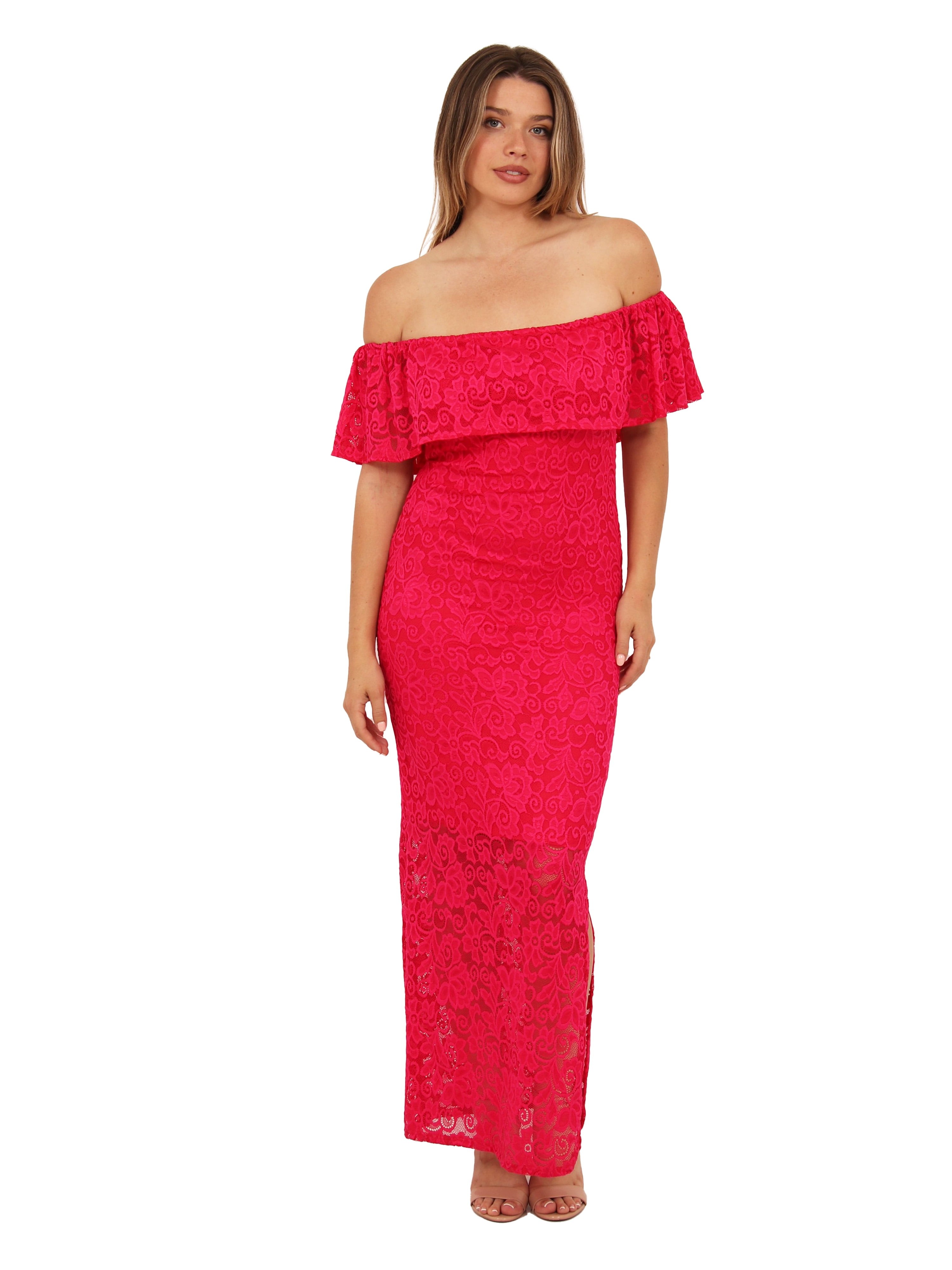 24seven Comfort Apparel Elevate Womens Lace Off the Shoulder Side Slit ...