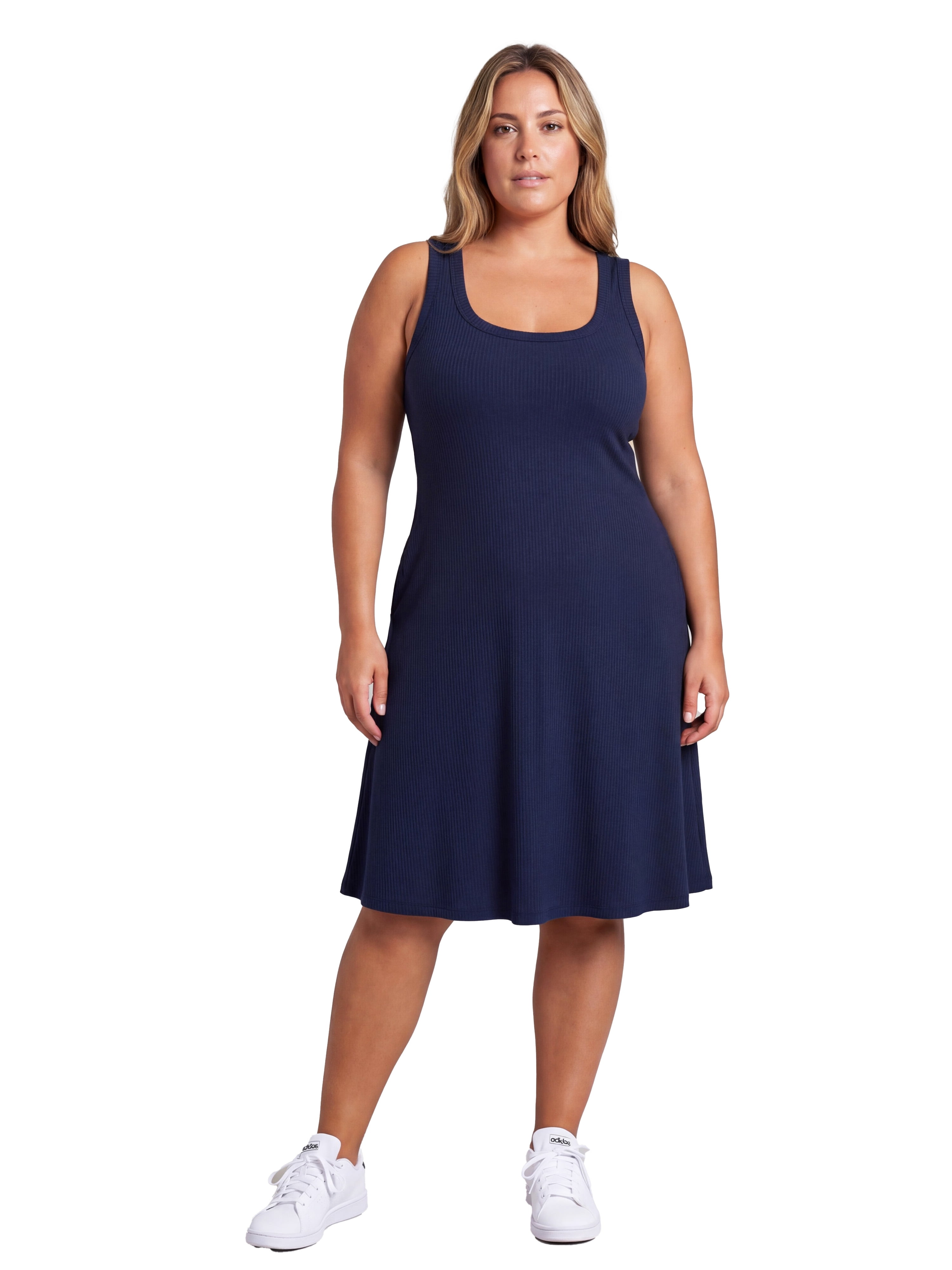 24seven Comfort Apparel Essential Curvy Ribbed Knit Sleeveless Scoop ...