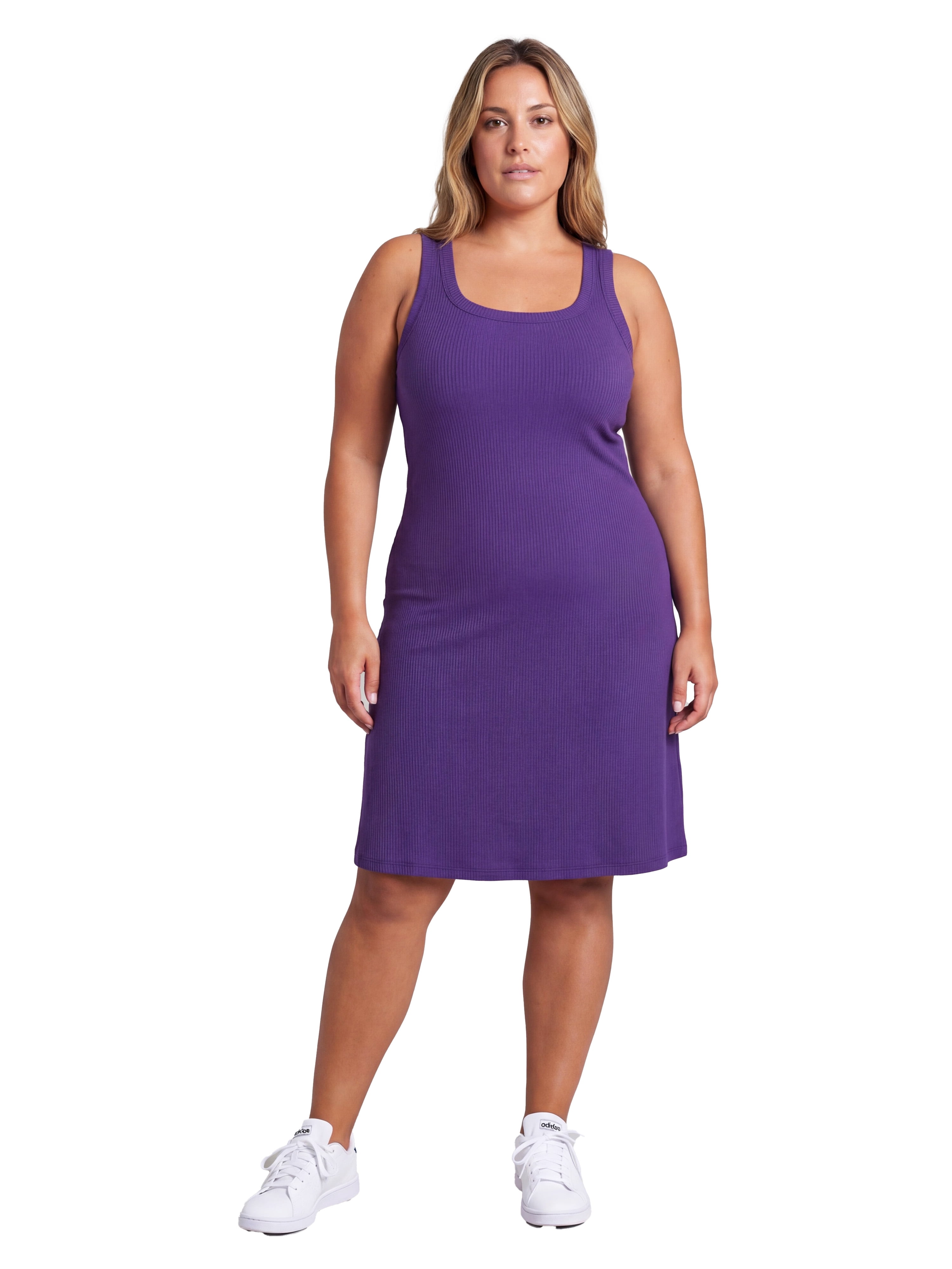 24seven Comfort Apparel Essential Curvy Ribbed Knit Sleeveless Scoop ...