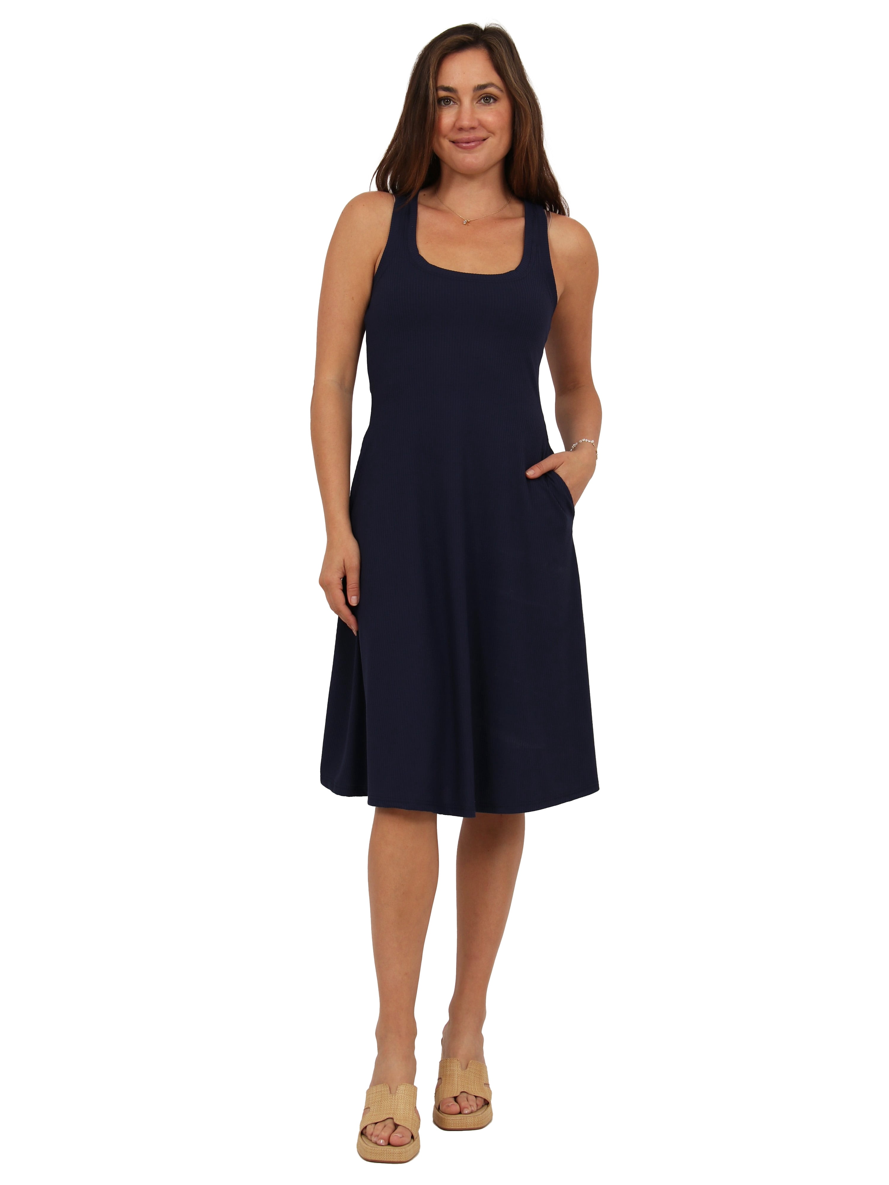 24seven Comfort Apparel Essential Womens Ribbed Knit Sleeveless Scoop ...
