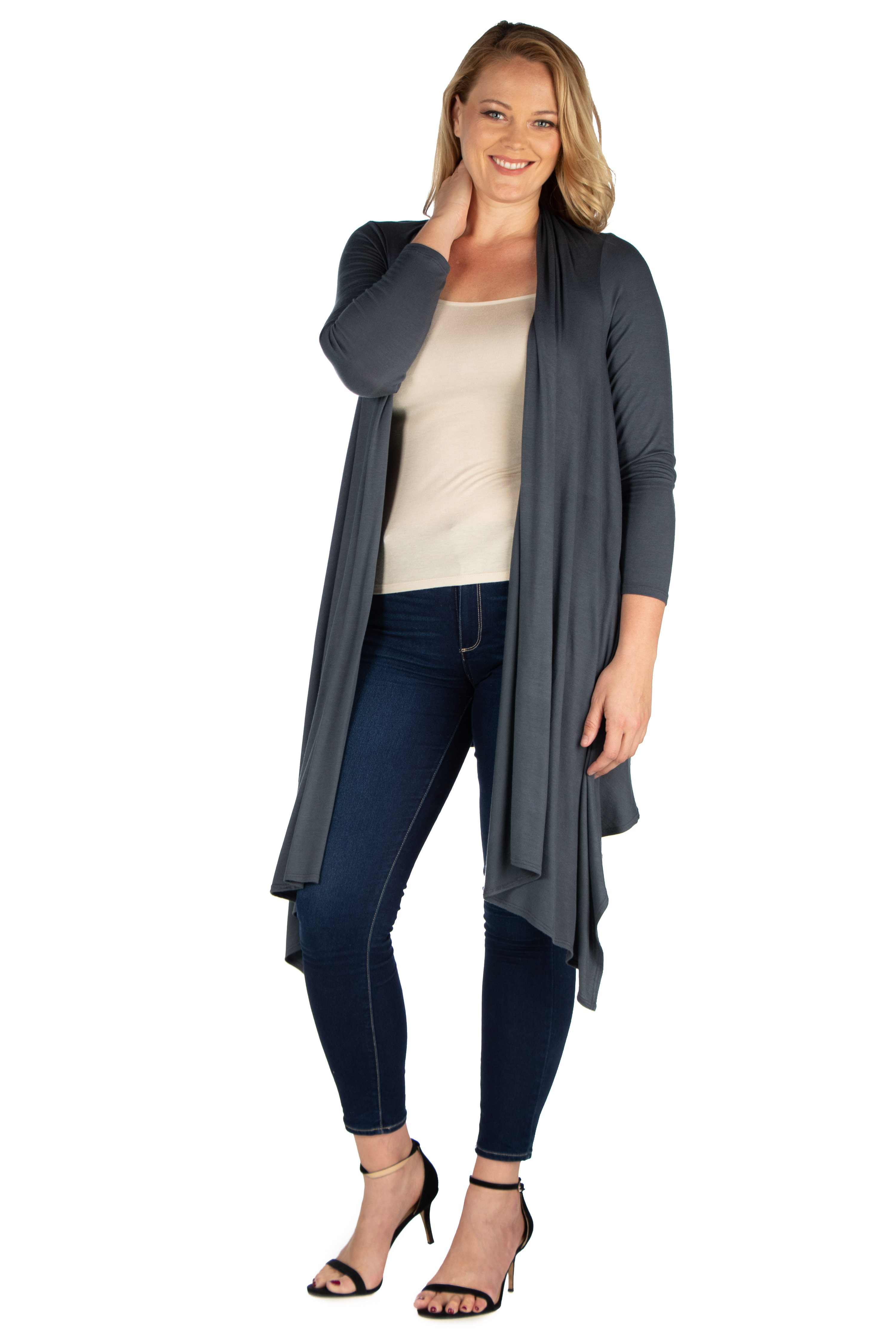 24seven Comfort Apparel Extra Long Open Front Plus Size Cardigan ...