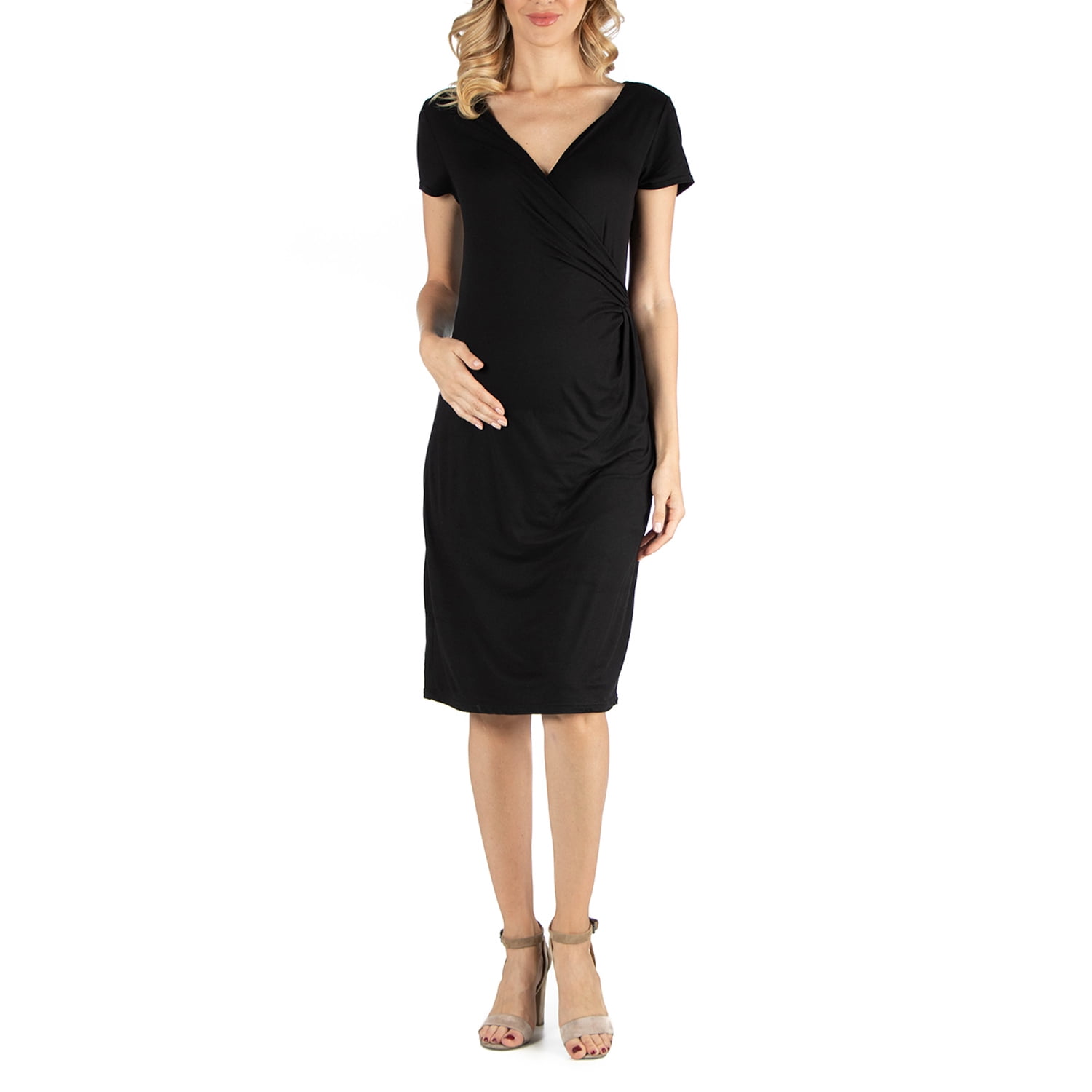 24seven Comfort Apparel Faux Wrapover Maternity Dress with Cap Sleeves ...