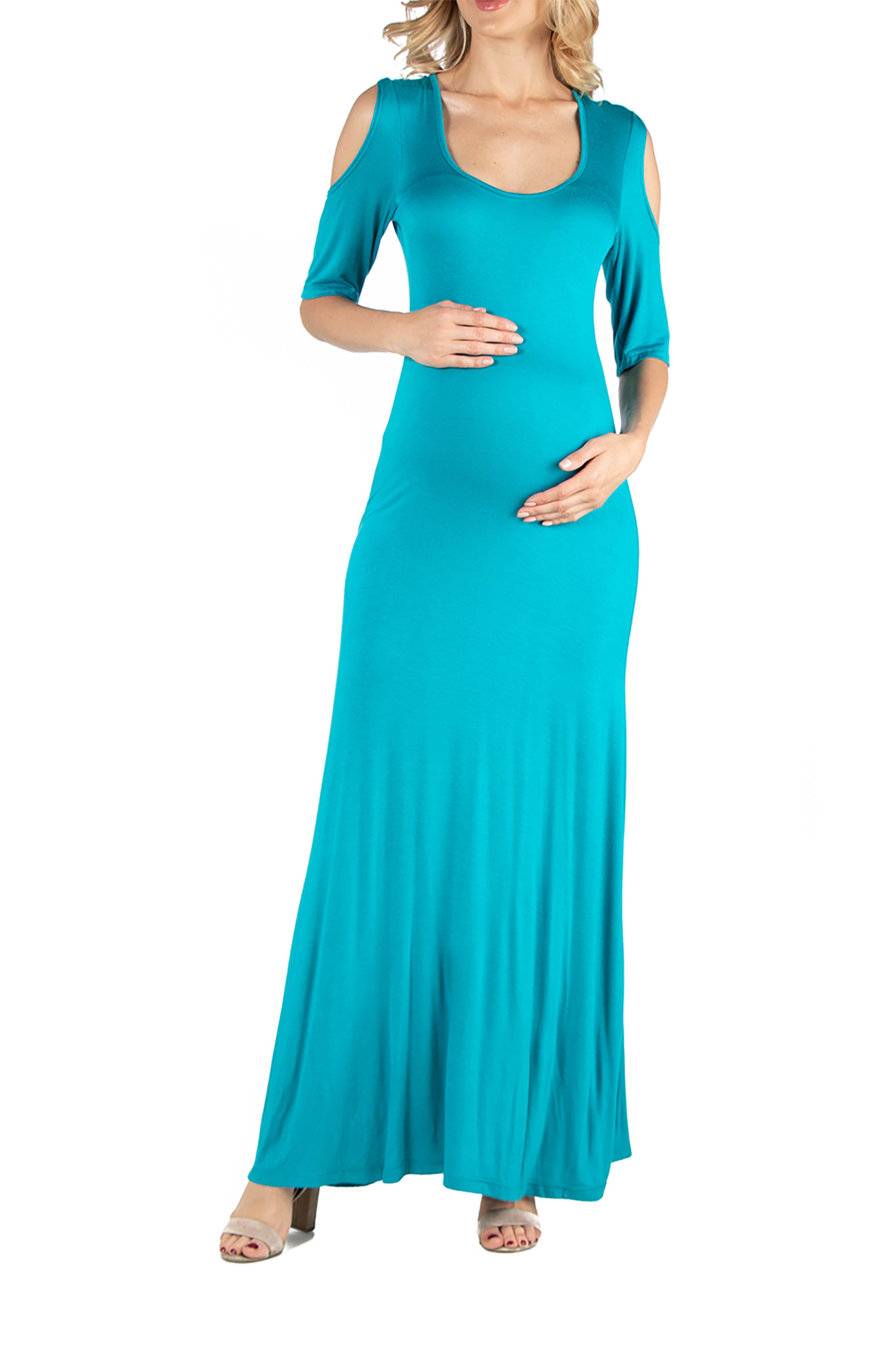 24seven Comfort Apparel Half Sleeve Open Shoulder Maternity Maxi Dress ...